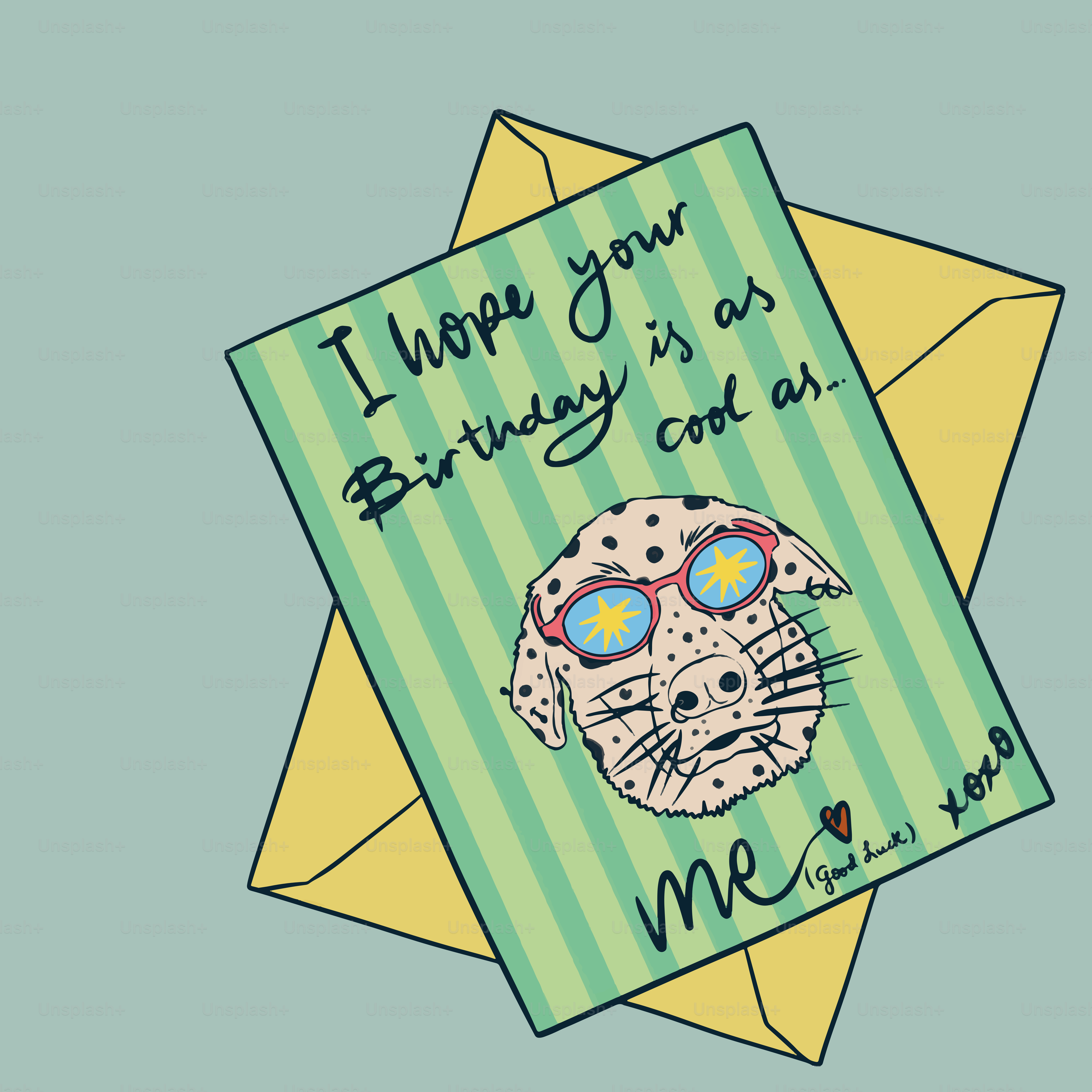 A birthday card with a cat wearing sunglasses vector – Cheers Image on ...