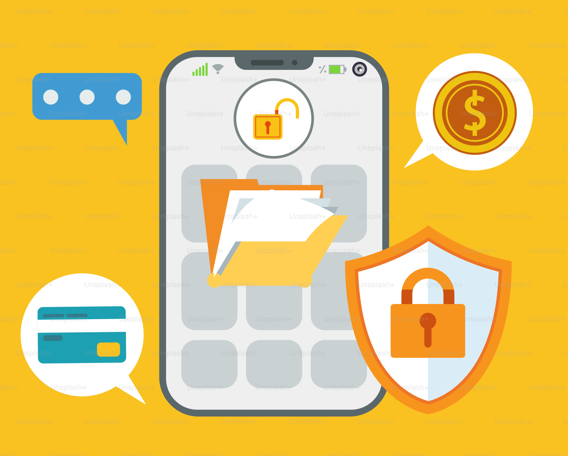 Un teléfono celular con un candado en la pantalla vector – Imagen de La ...