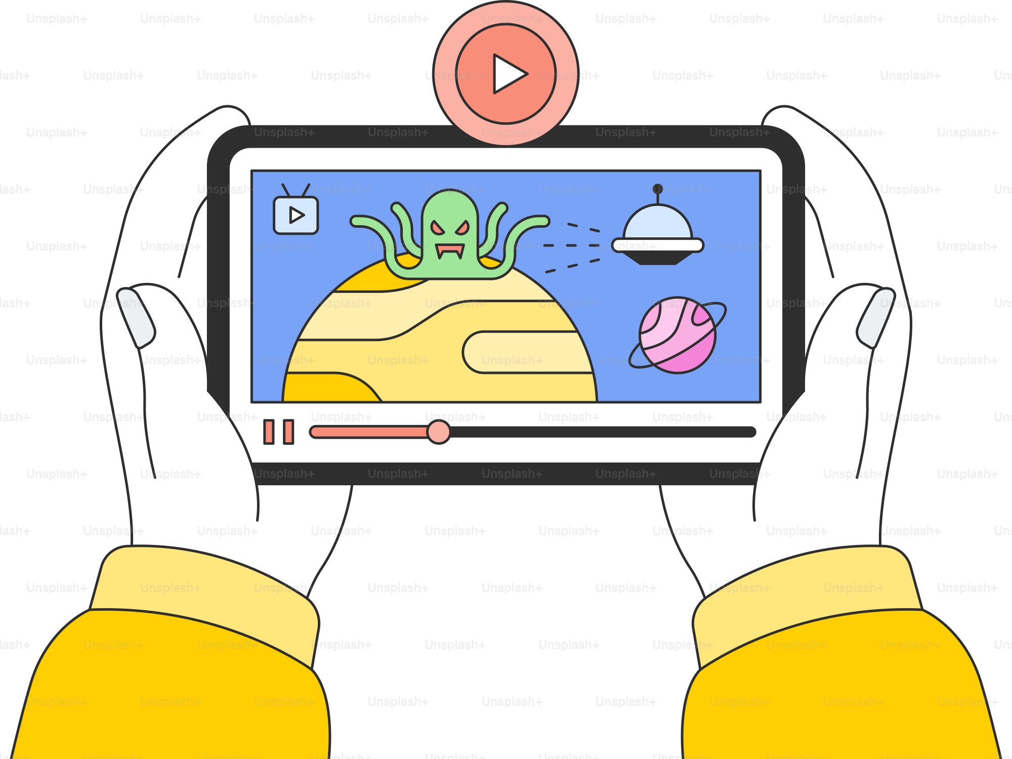 A person holding a tablet with an octopus on it vector – Gadget Image ...