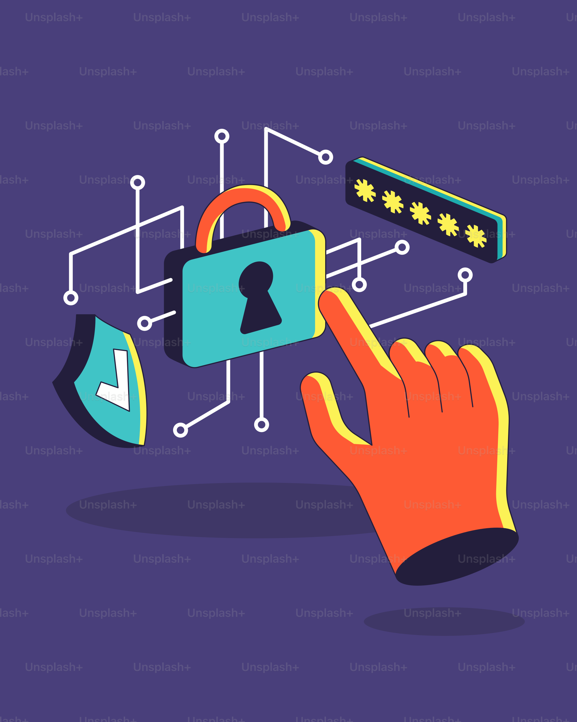 A hand touching a lock on a purple background vector – Privacy Image on ...