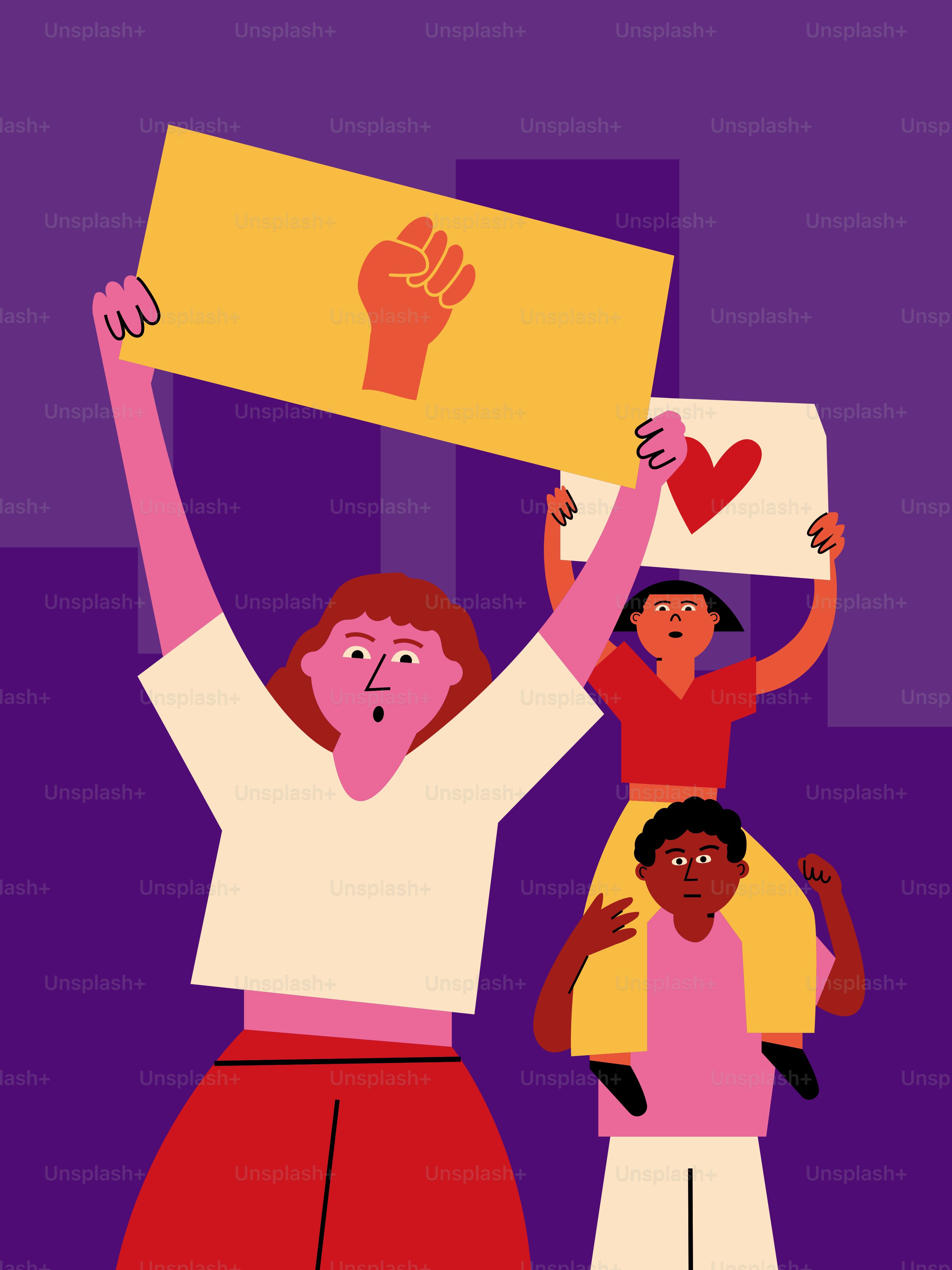 Un grupo de personas sosteniendo carteles en el aire vector – Imagen de ... Un grupo de personas sosteniendo carteles en el aire vector – Imagen de ...
