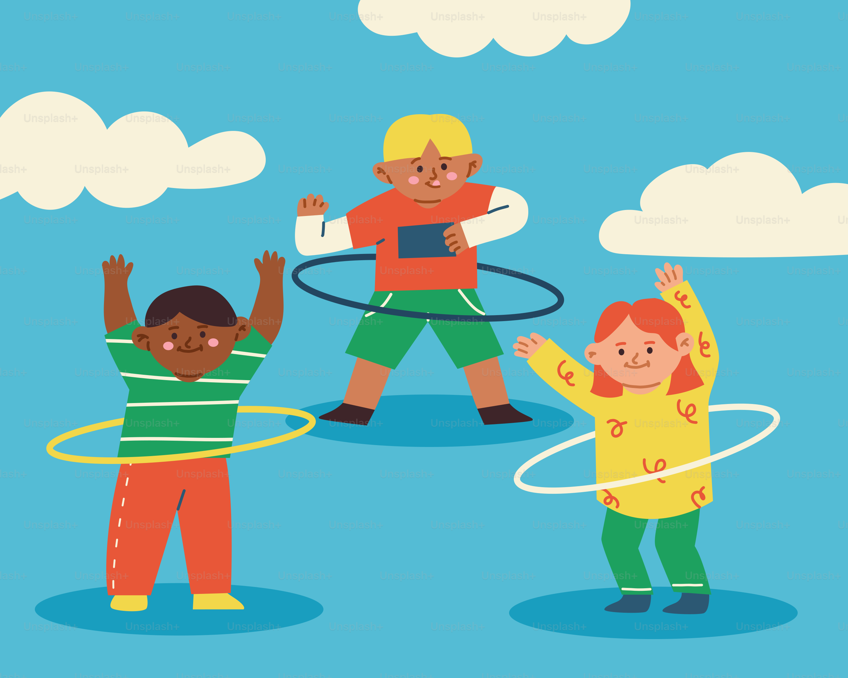 A group of children playing with a hula hoop vector – Illustration ...