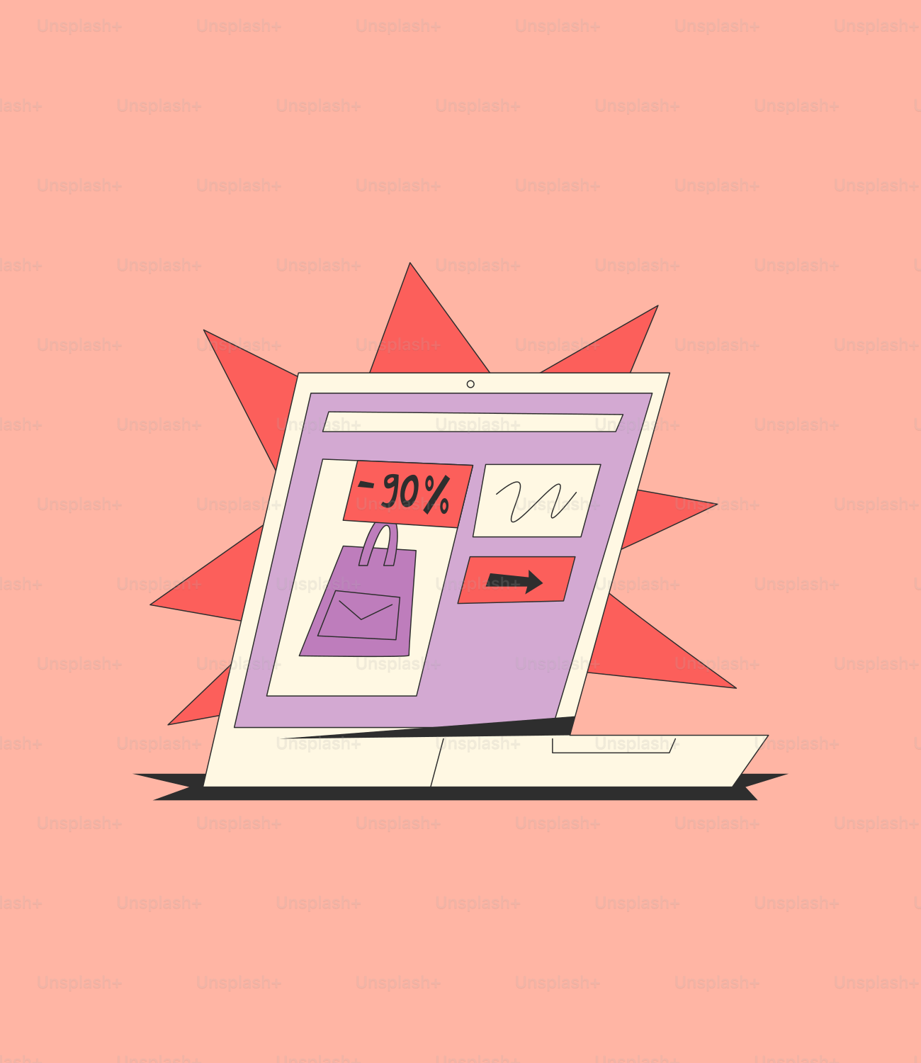 A laptop with a price tag on the screen vector – Illustration Image on ...