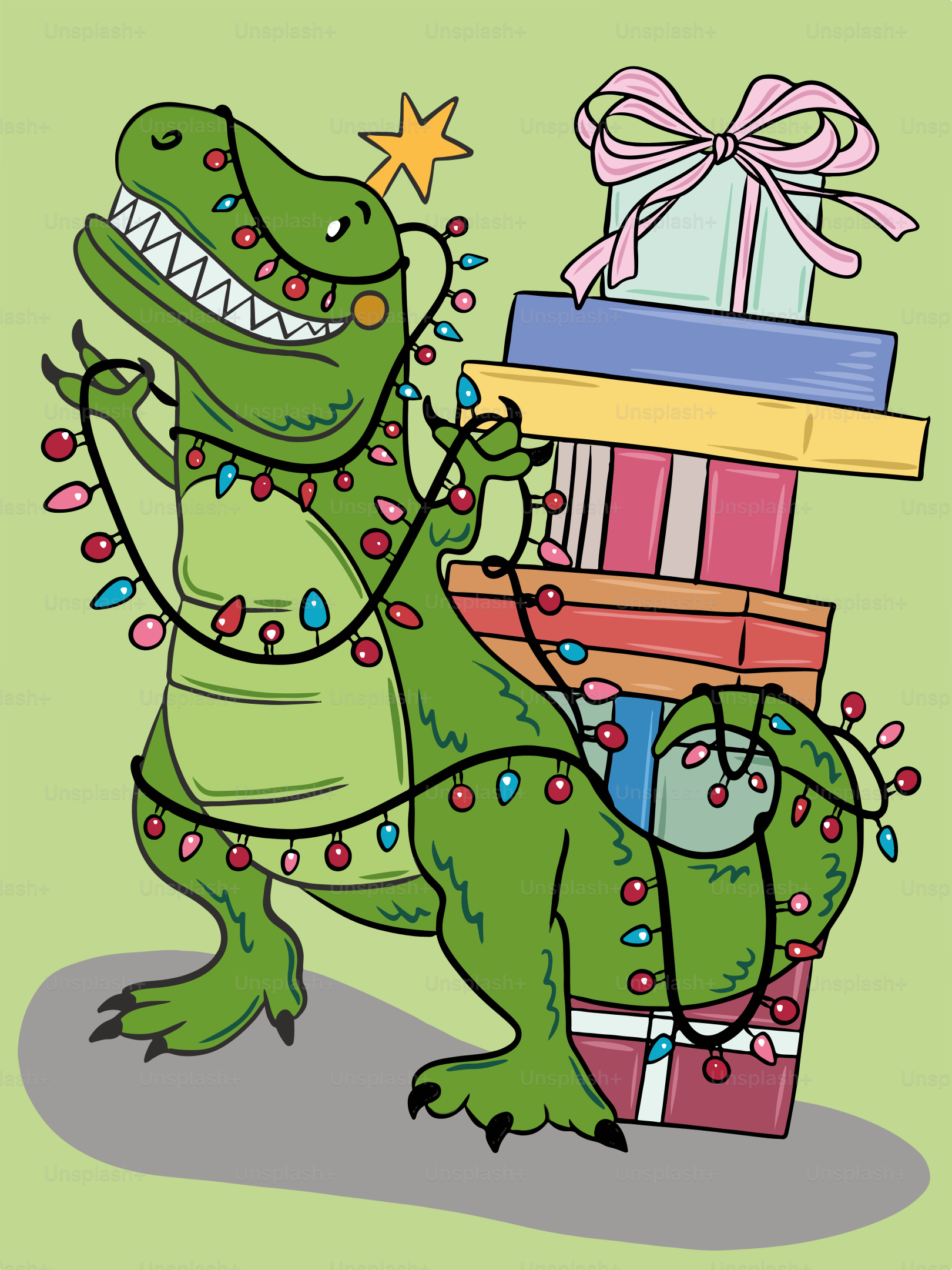 A green t - shirt with a dinosaur holding a present vector – Christmas ...