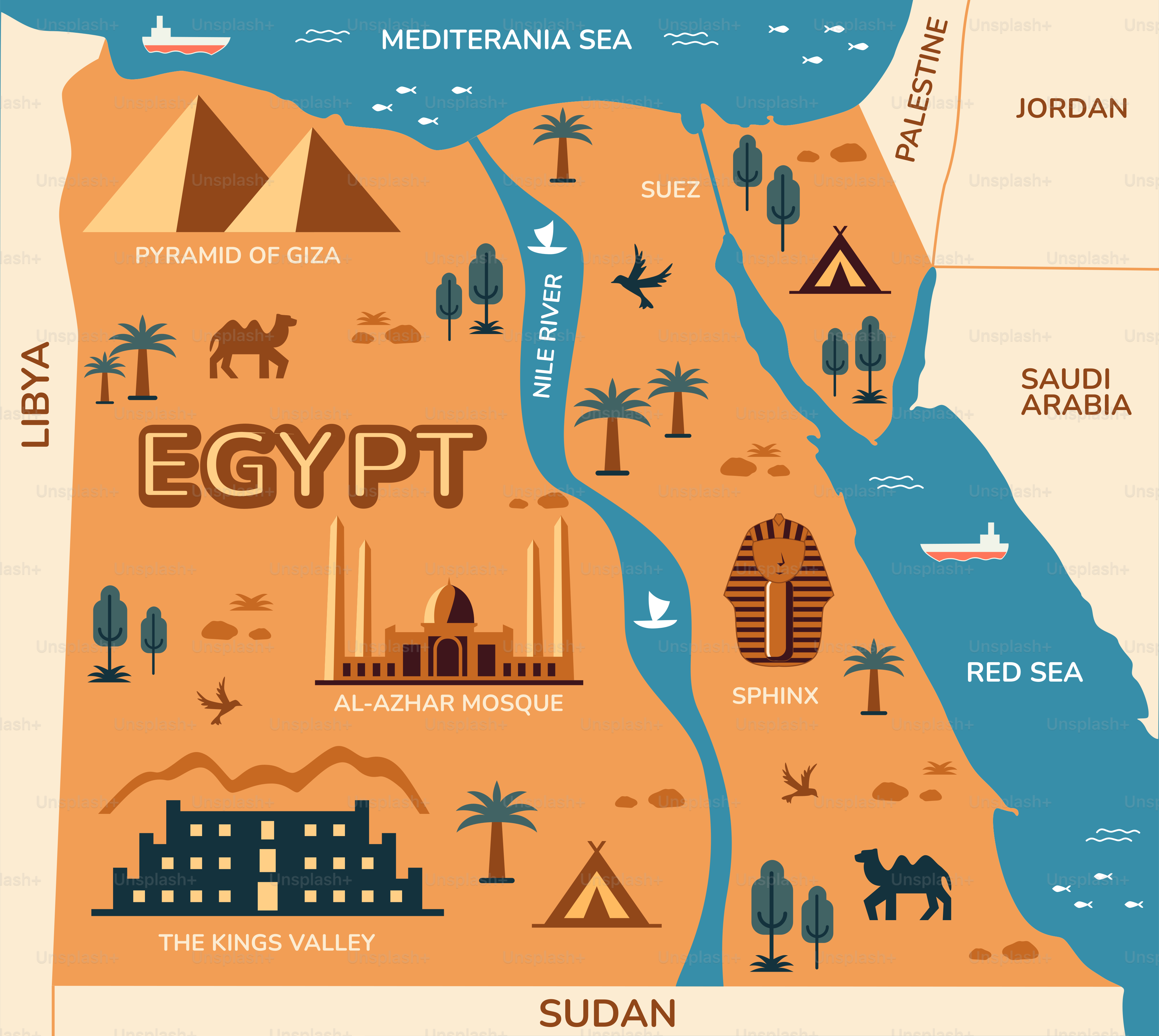 A map of egypt with all the major landmarks vector – Map Image on Unsplash