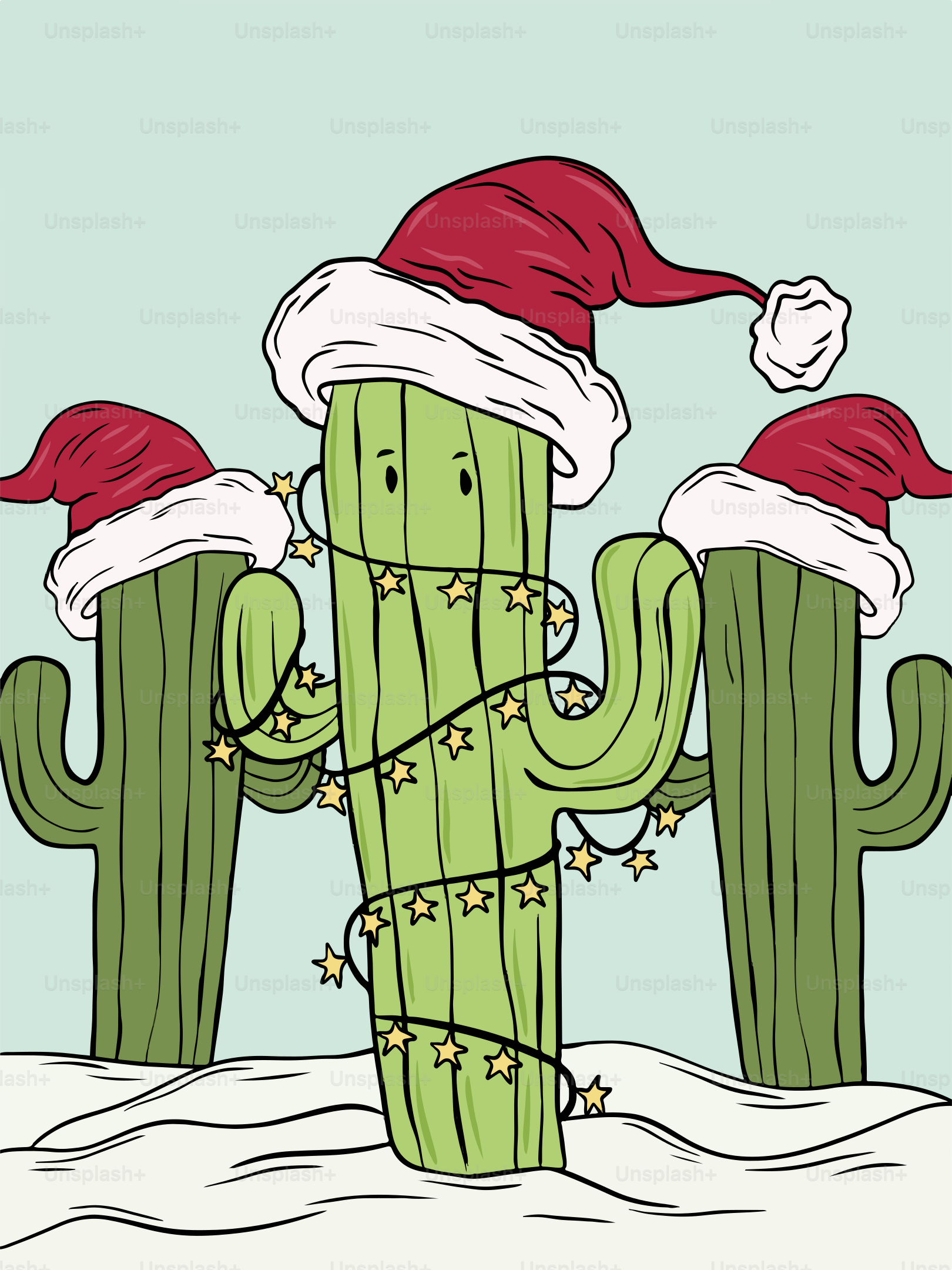 A cactus with a santa hat on its head vector – Creative christmas Image ...