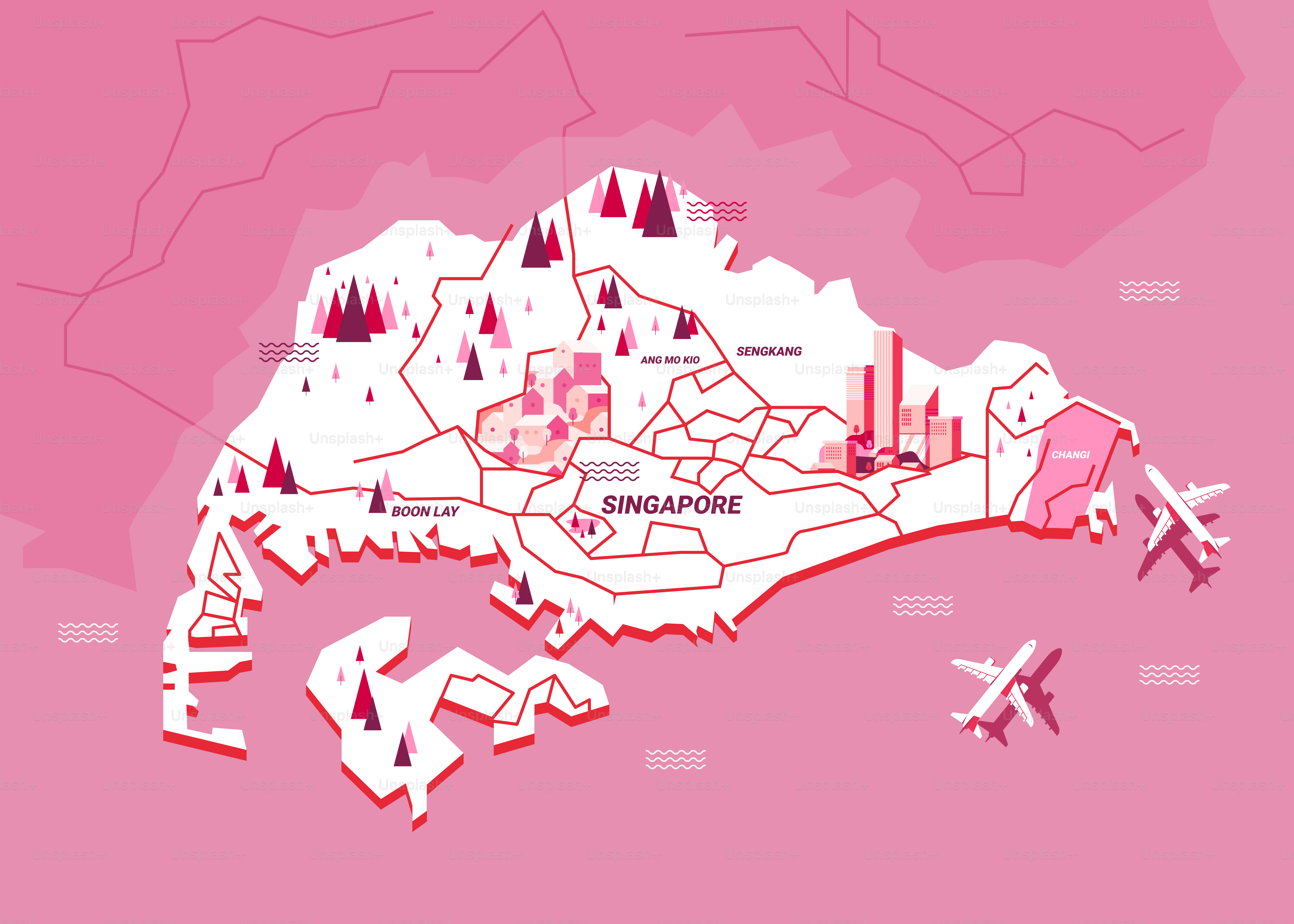 A map of a city with a plane flying over it vector – Country map Image ...