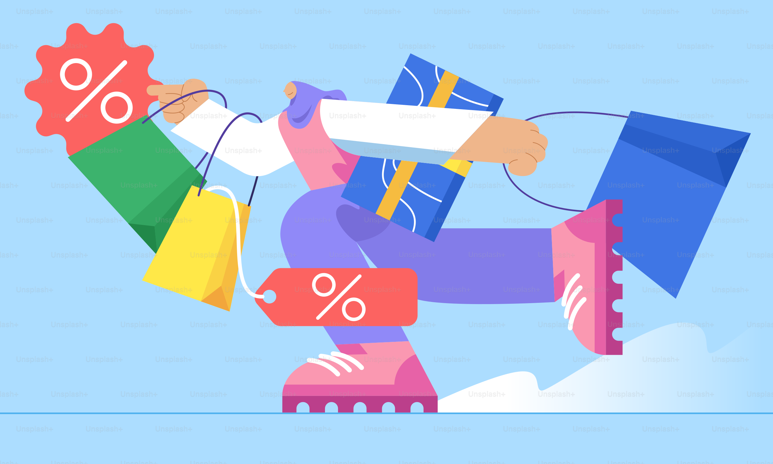 Un personaje de dibujos animados que sostiene bolsas de compras y una ...