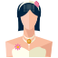 Vektor Seorang wanita dengan gaun pengantin dengan bunga di rambutnya ...