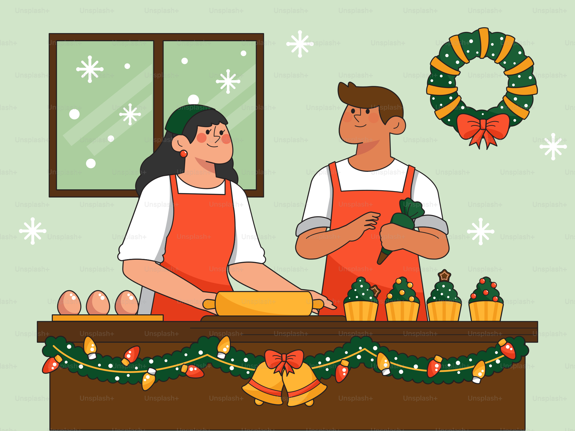 Um homem e uma mulher sentados em um sofá ao lado de uma árvore de ...