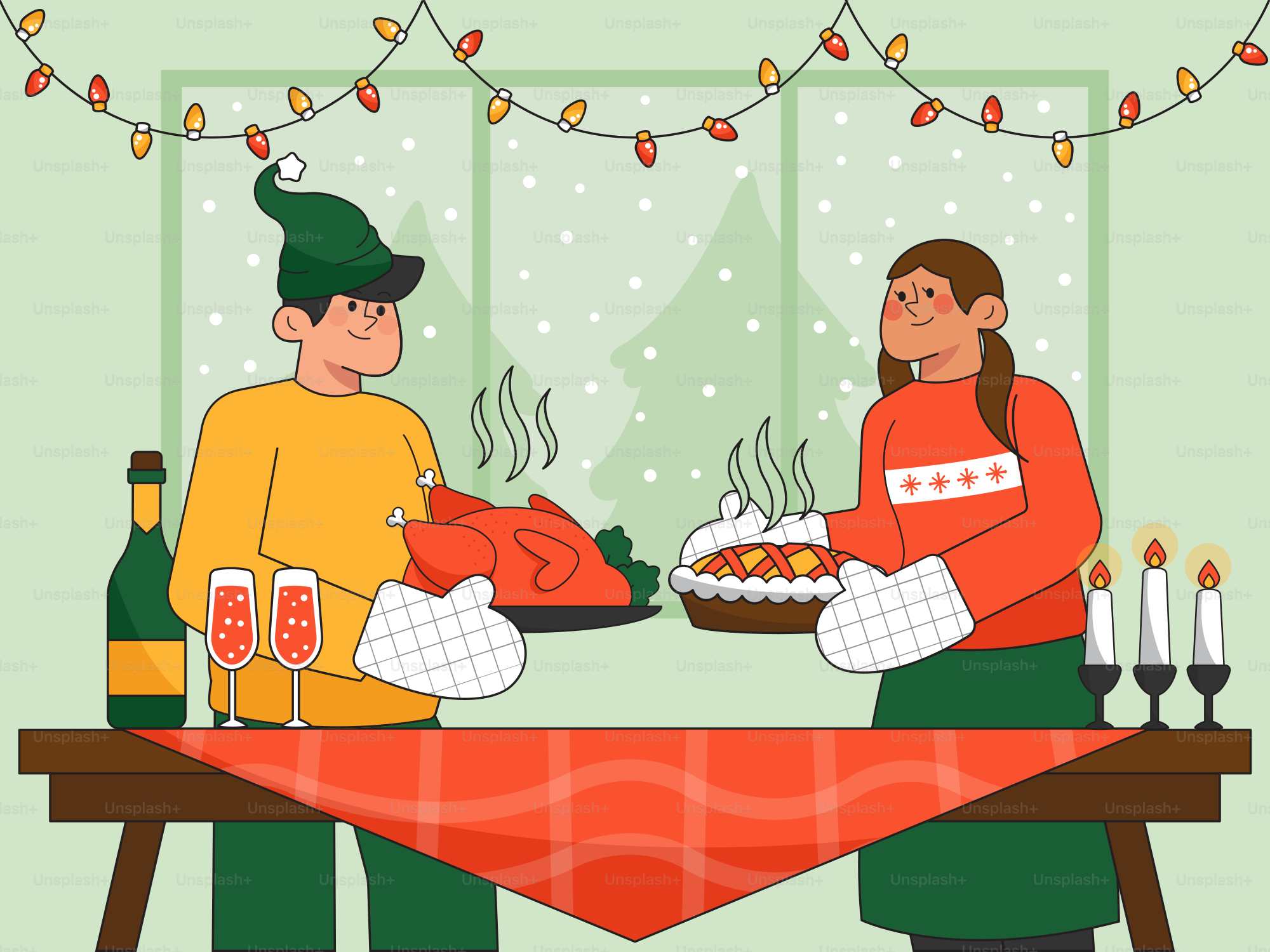 Um homem e uma mulher sentados em um sofá ao lado de uma árvore de ...