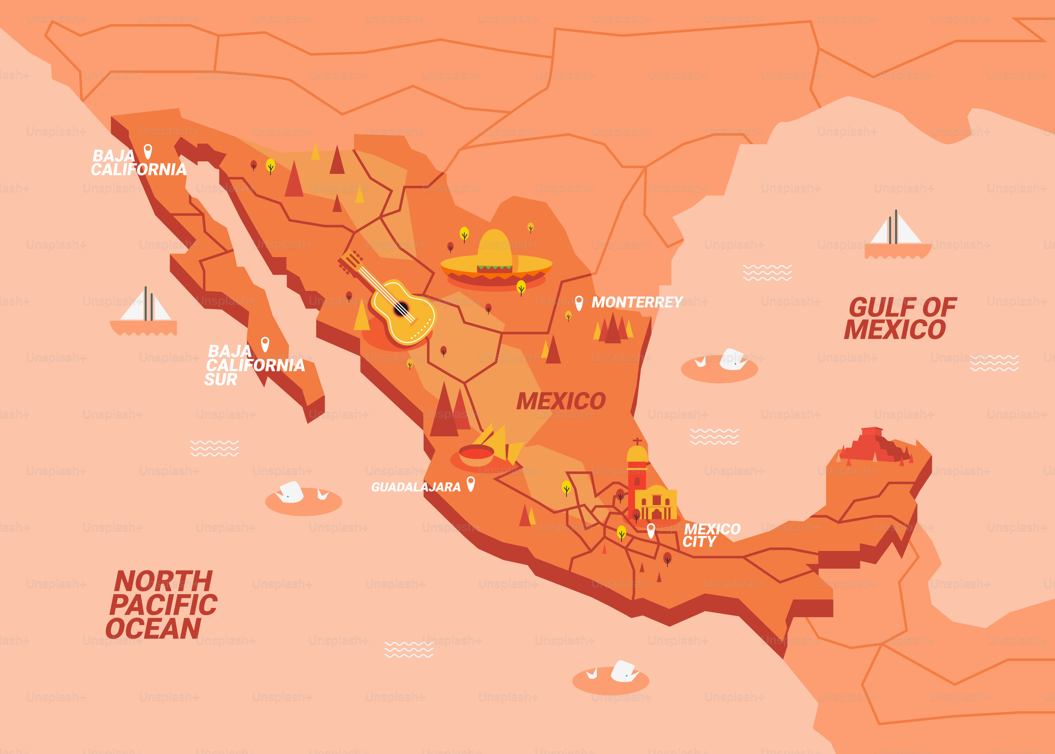 A map of mexico with all the major cities vector – Map Image on Unsplash