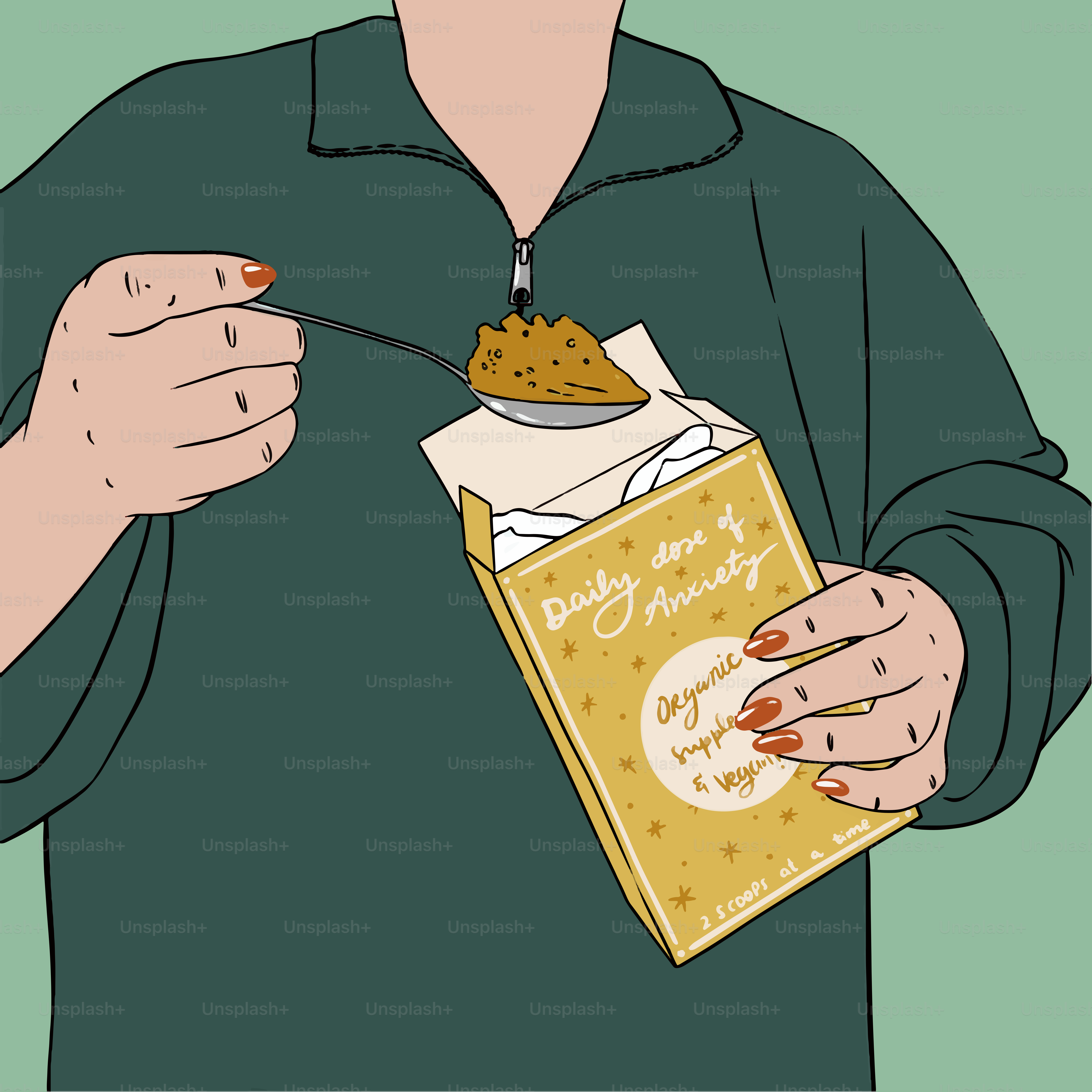 A person eating a box of cereal with a spoon vector – Mental health ...