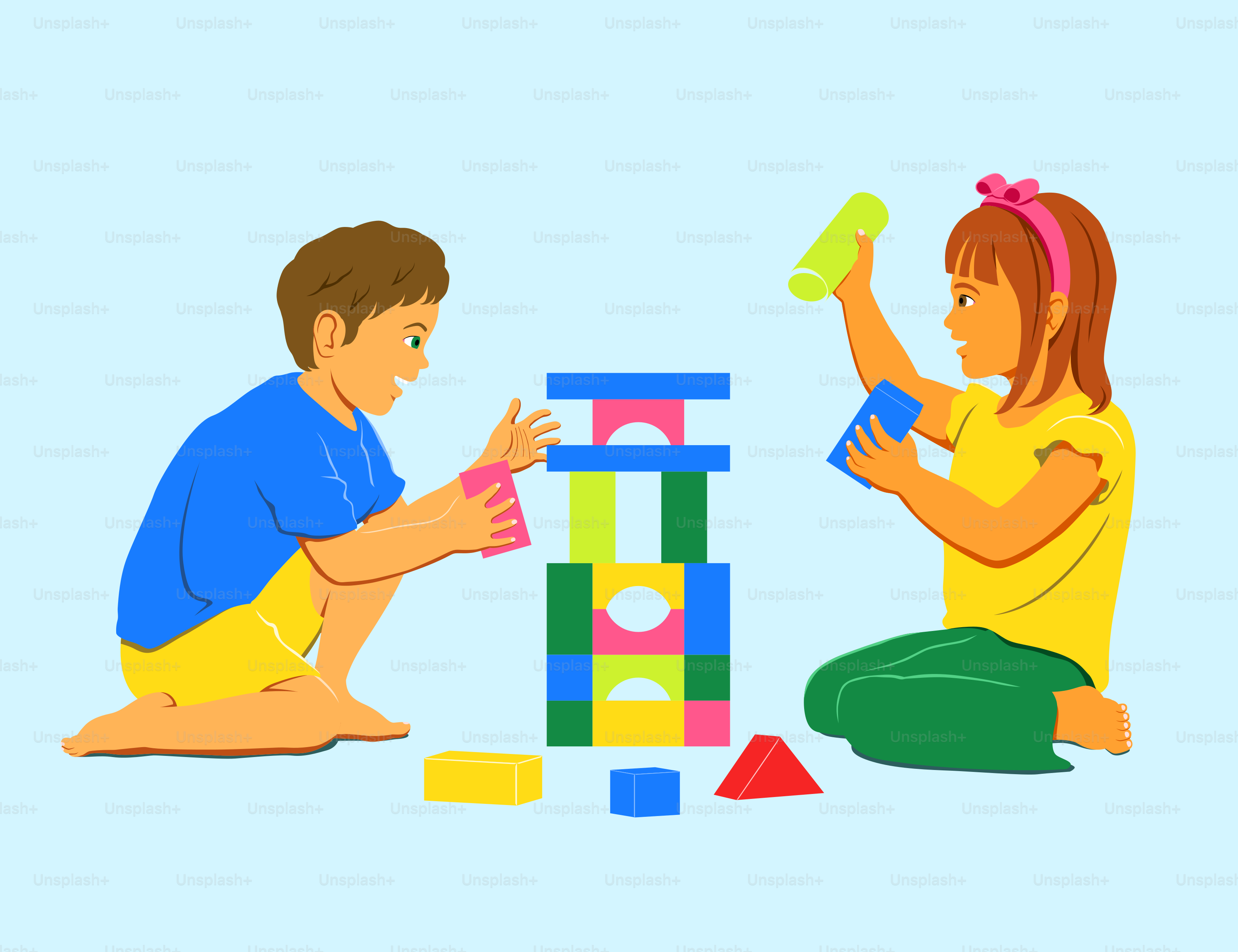 A boy and a girl playing with blocks vector – Art Image on Unsplash