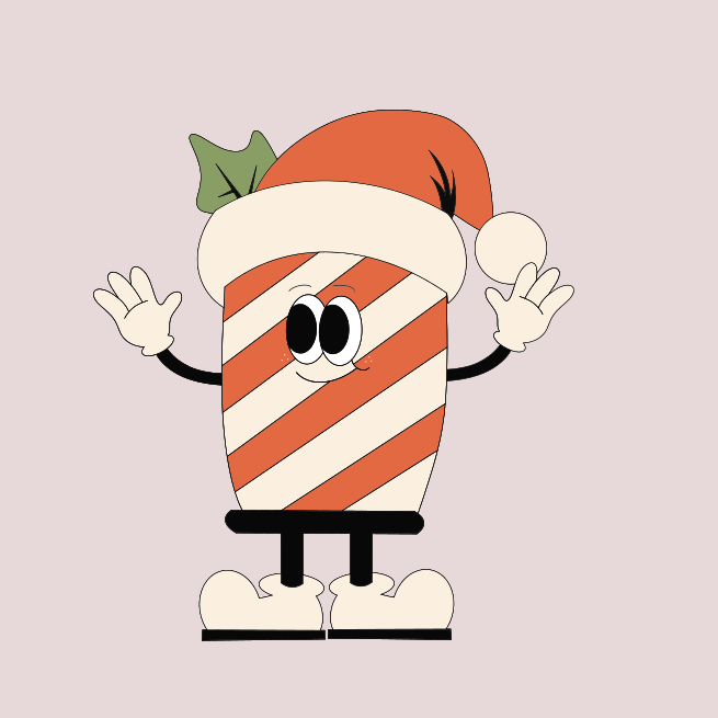 A candy cane character wearing a santa hat vector – Groovy christmas ...