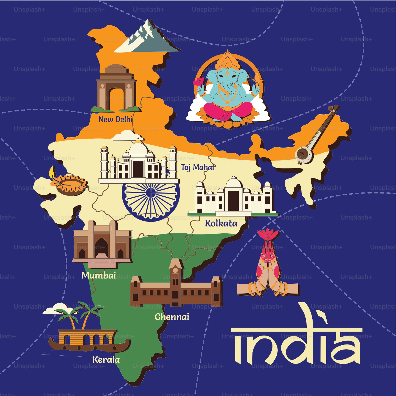 Una mappa dell'India con tutte le principali città vettoriale ...