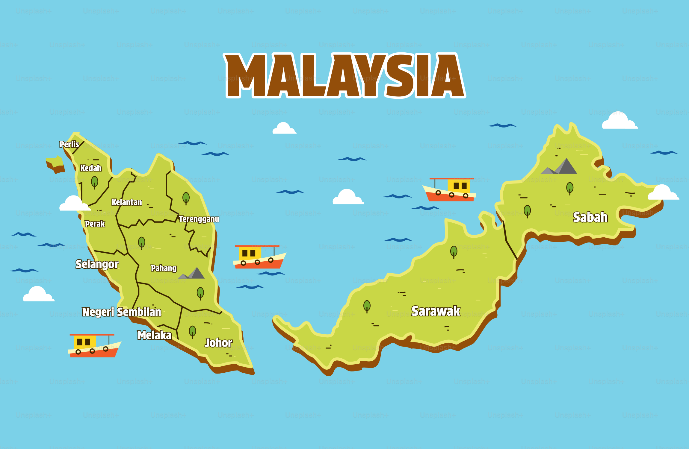 A map of malaysia with all the major cities vector – Malaysia Image on ...