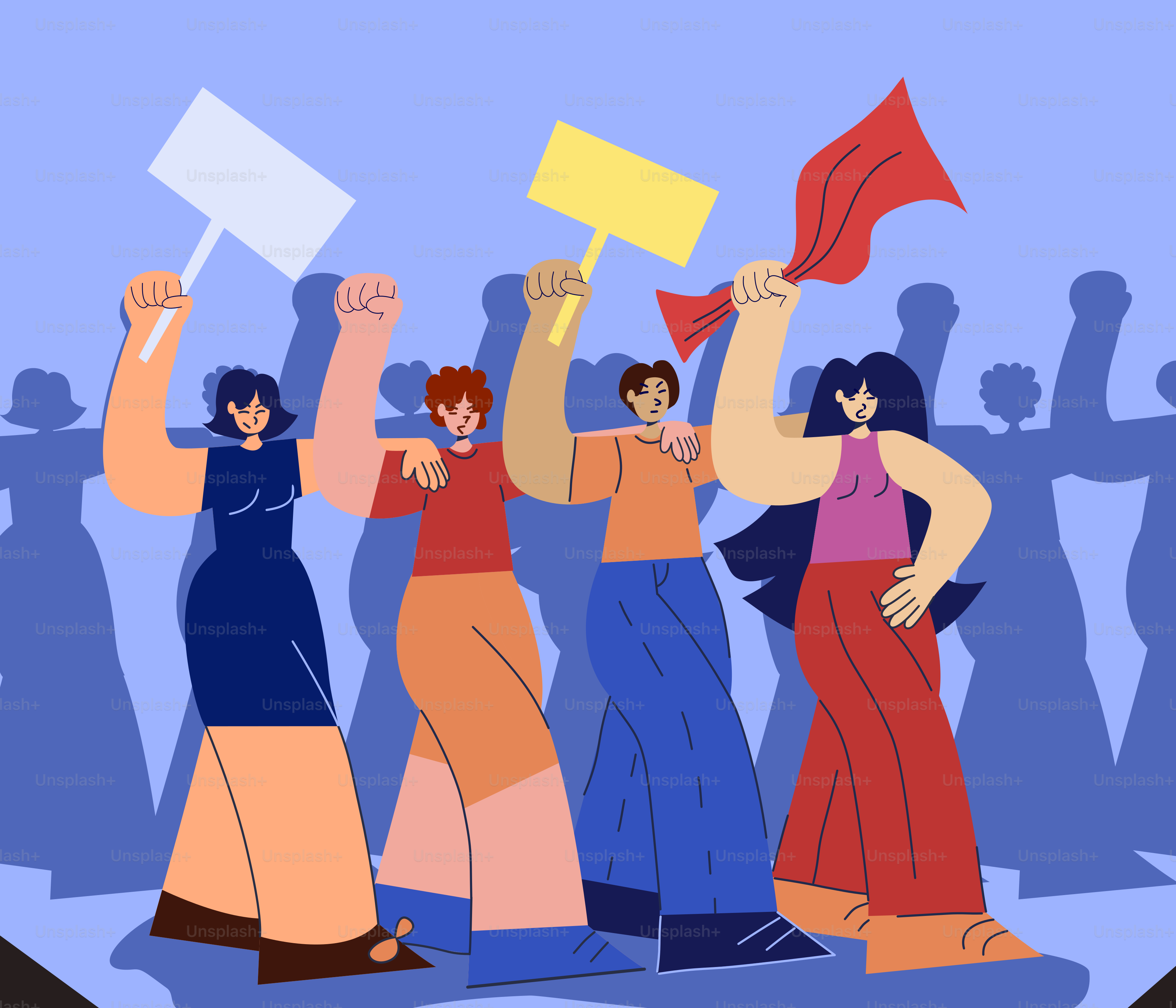 A group of people holding up signs in the air vector – Democracy Image ...