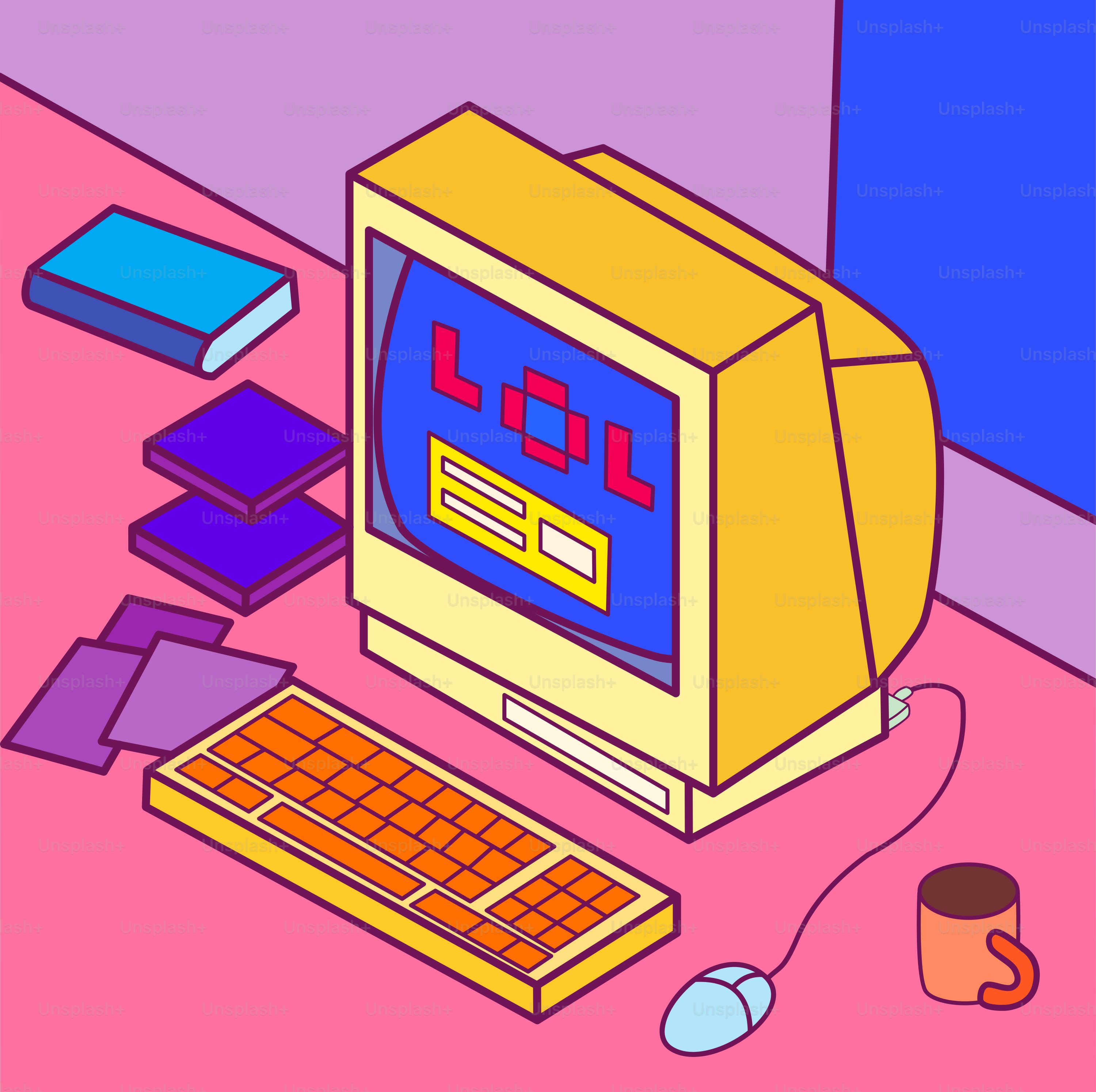 Una computadora con un teclado y un mouse en un escritorio vector ... Una computadora con un teclado y un mouse en un escritorio vector ...