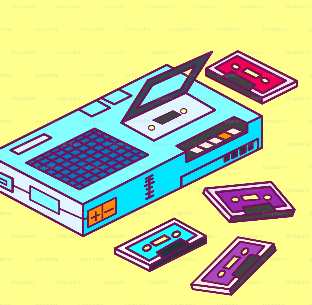 An old school computer with floppy disks and a pen vector – Cassette ...