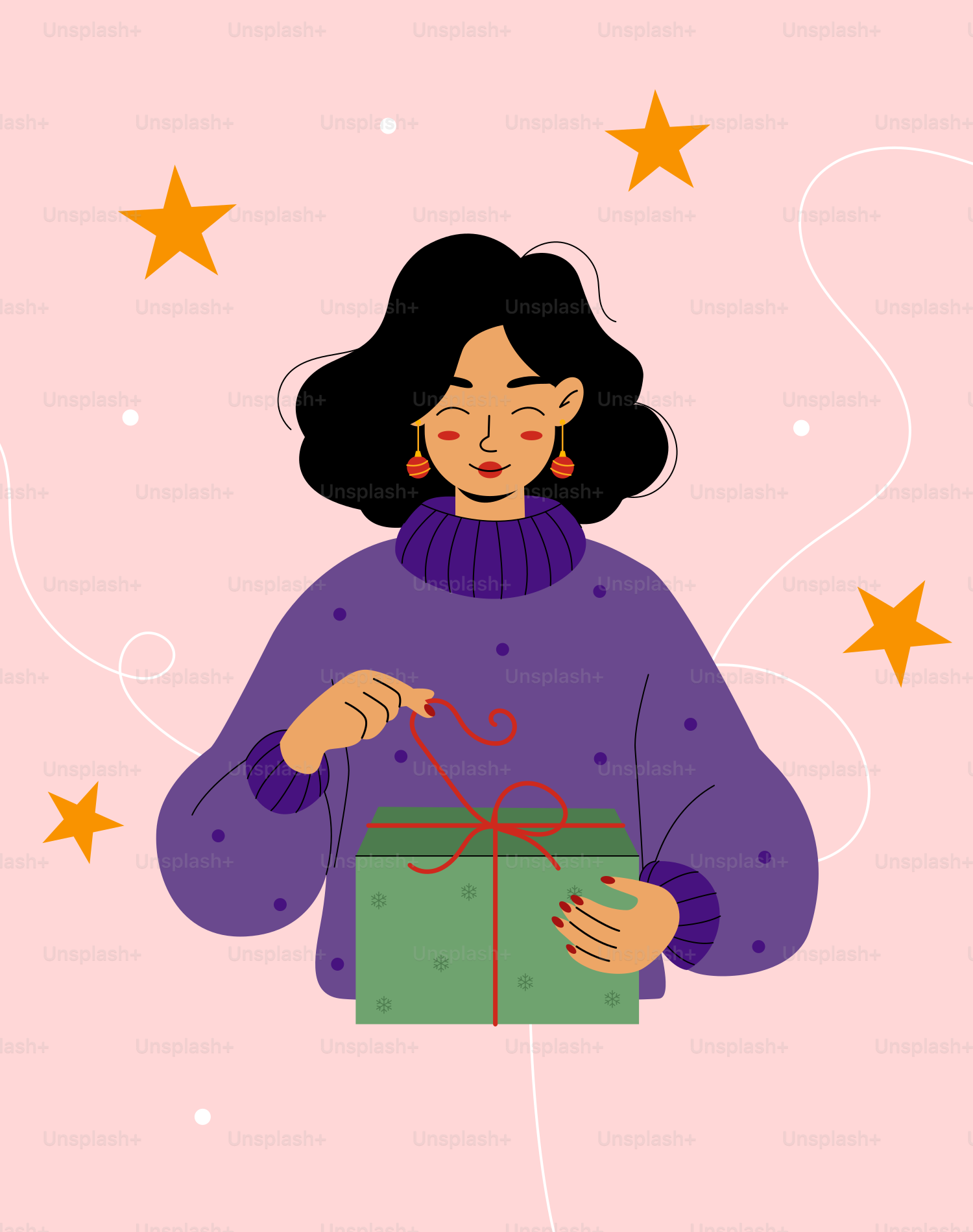 A woman holding a present box with stars around her vector – Gift ...