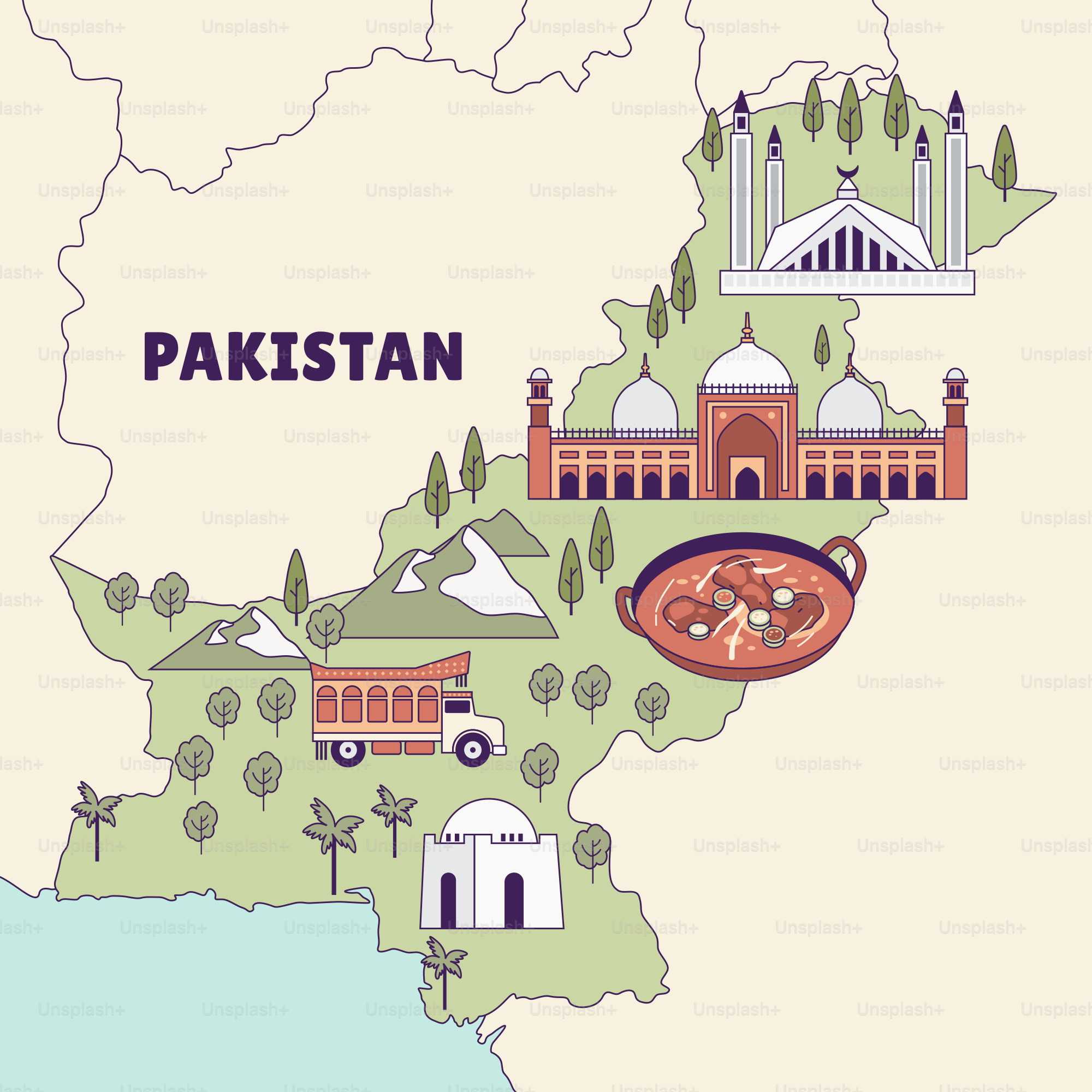 Une carte du pakistan avec toutes les grandes villes vectoriel – Image ...