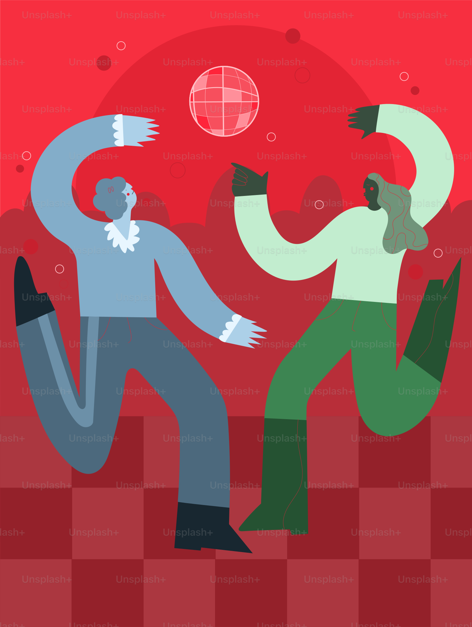 A couple of people dancing on a checkered floor vector – Disco Image on ...