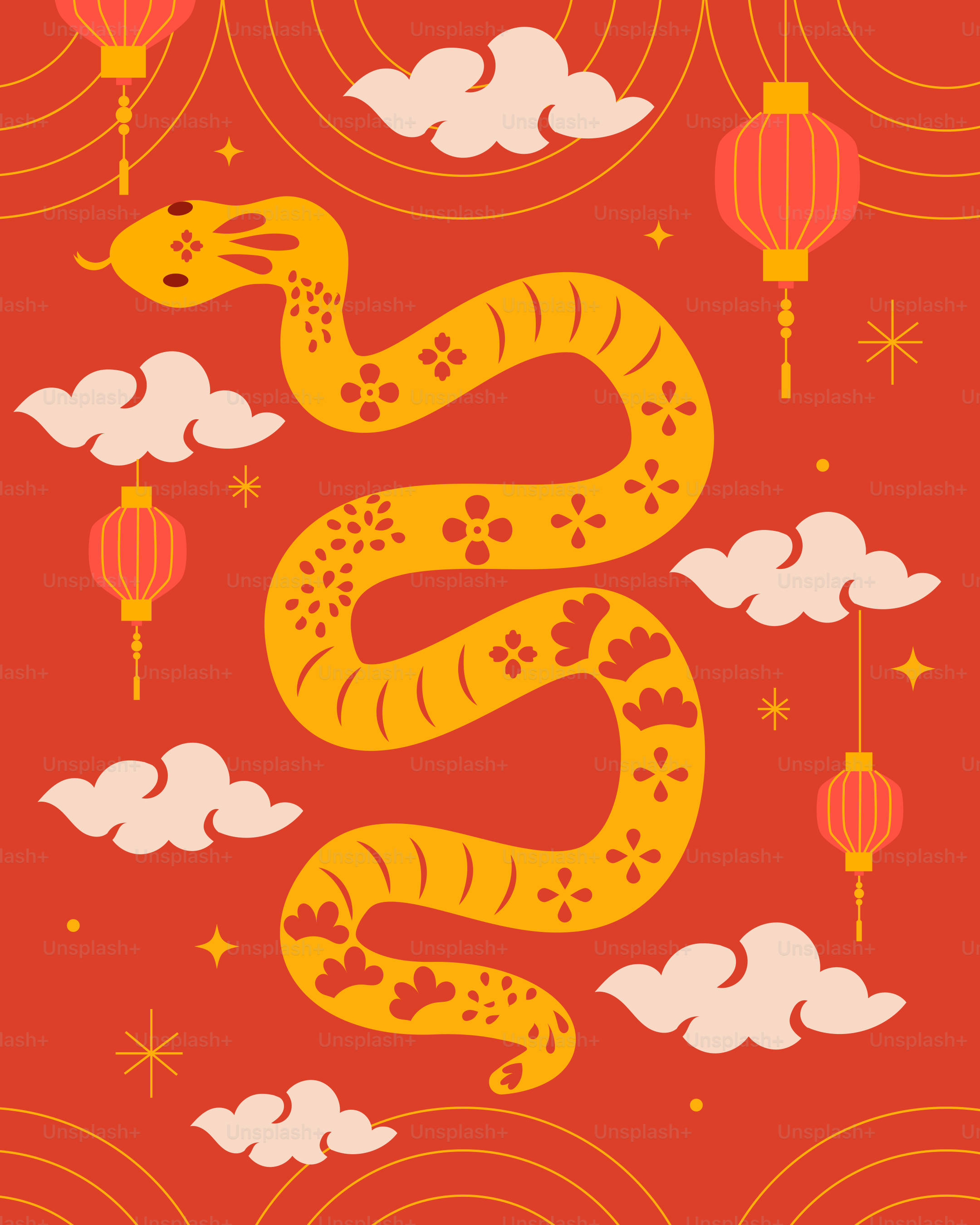 A red background with a yellow snake on it vector – Year of the snake ...