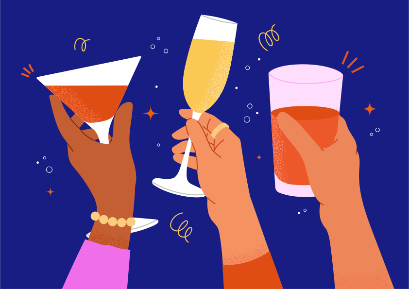 Un grupo de personas brindando con copas de vino vector – Imagen de ...