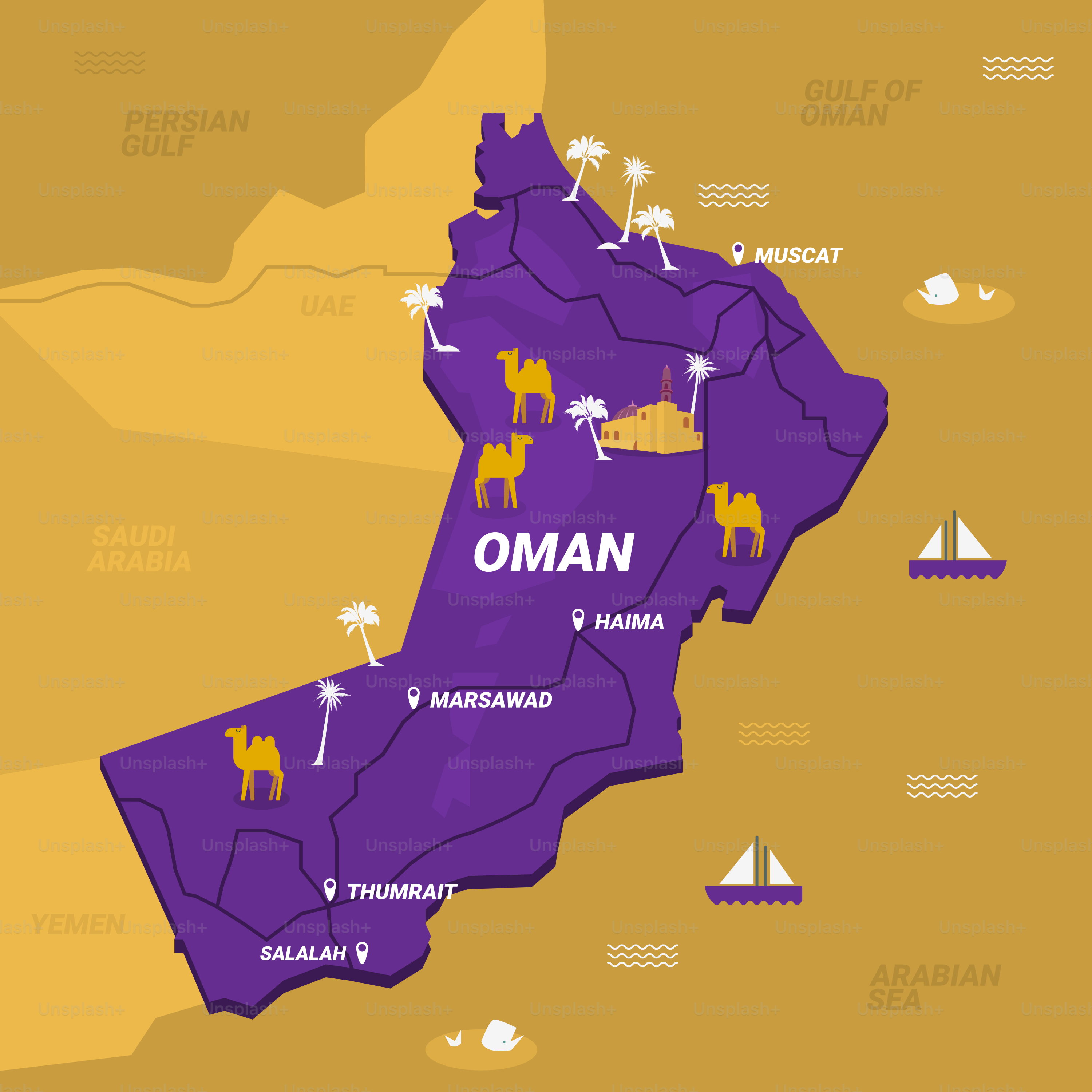 A map of oman showing the location of oman vector – Country map Image ...