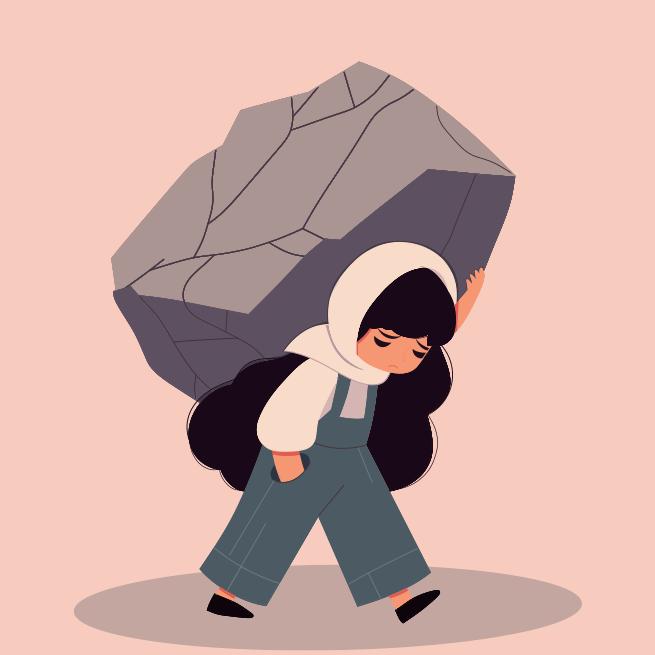 A woman carrying a large rock on her back vector – Anxiety Image on ...