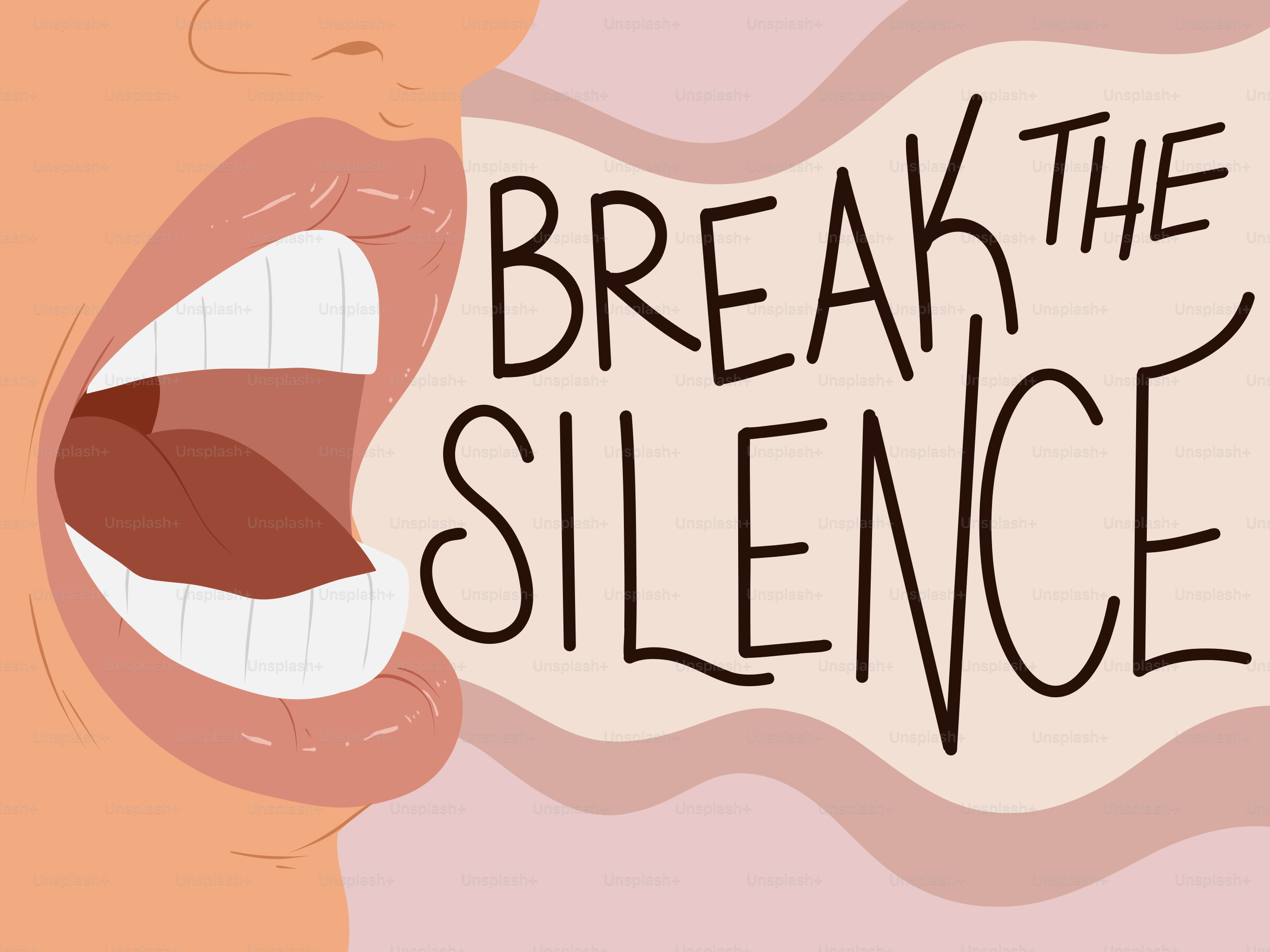 A cartoon of a woman biting into a piece of paper with the words break ...