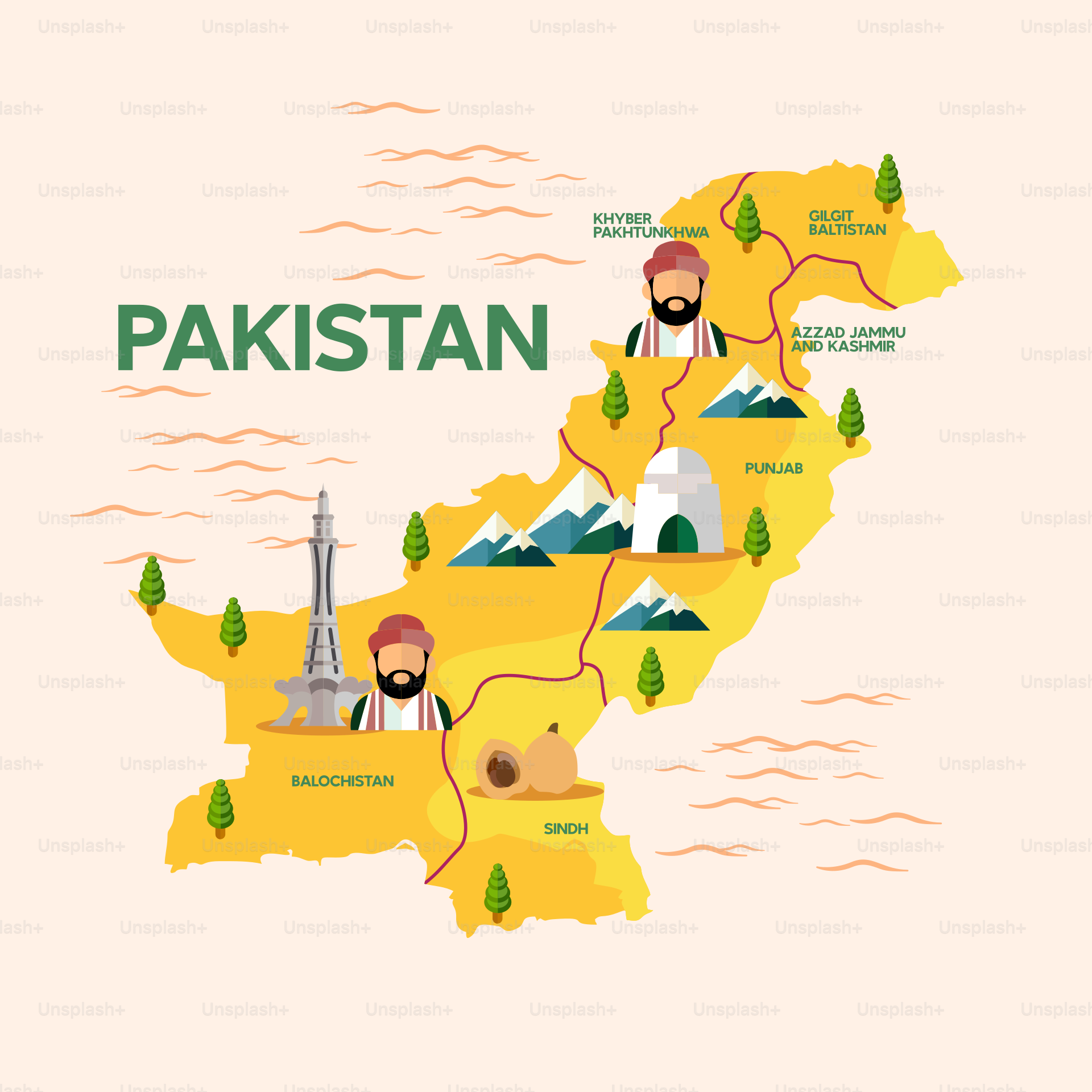 A map of pakistan with a man standing on top of it vector – Map Image ...