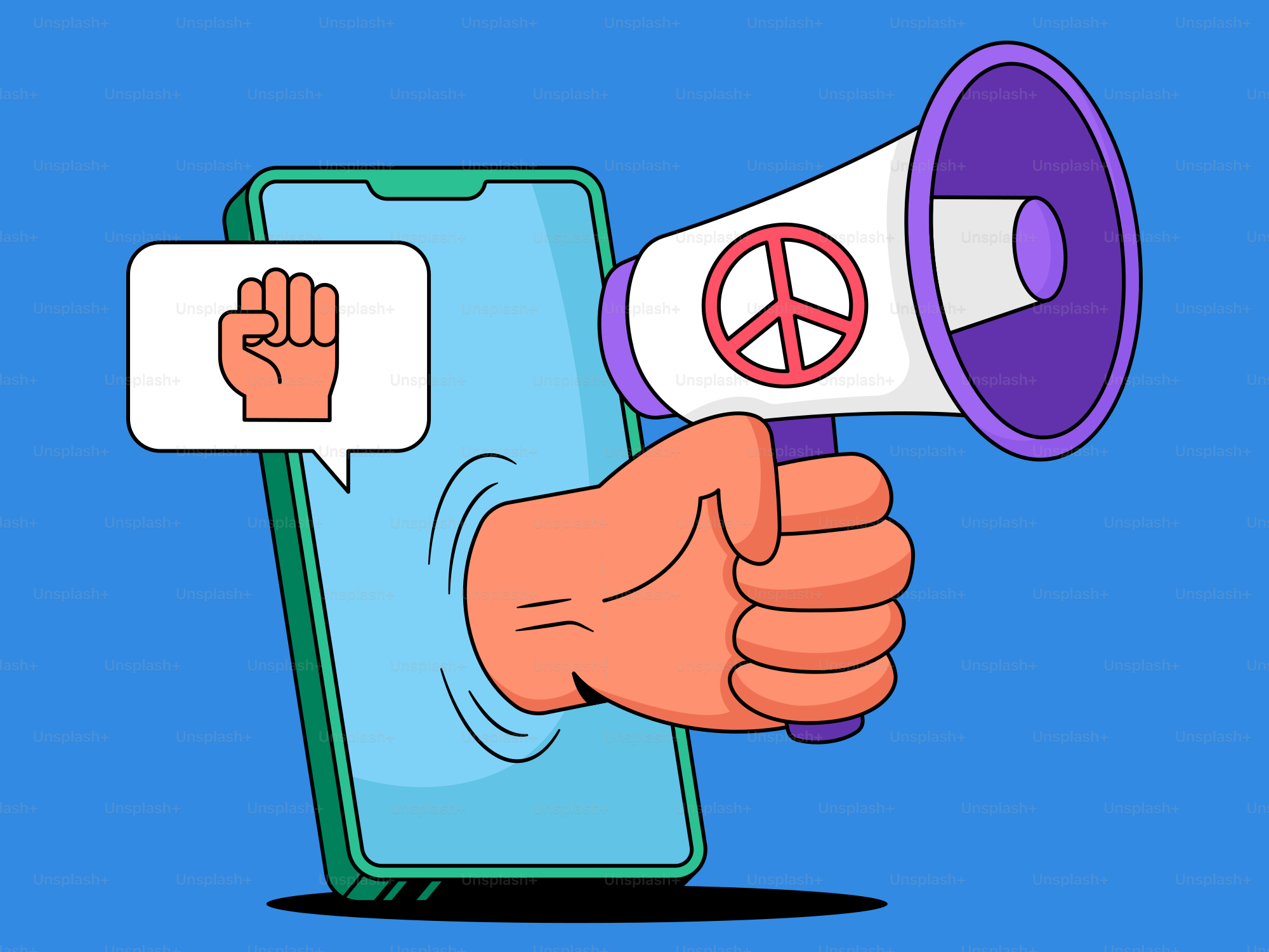 A hand holding a megaphone with a peace sign on it vector ...