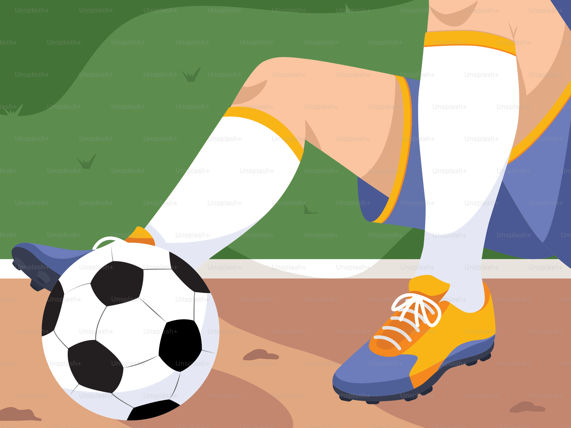 Una persona pateando una pelota de fútbol en un campo vector – Imagen ...