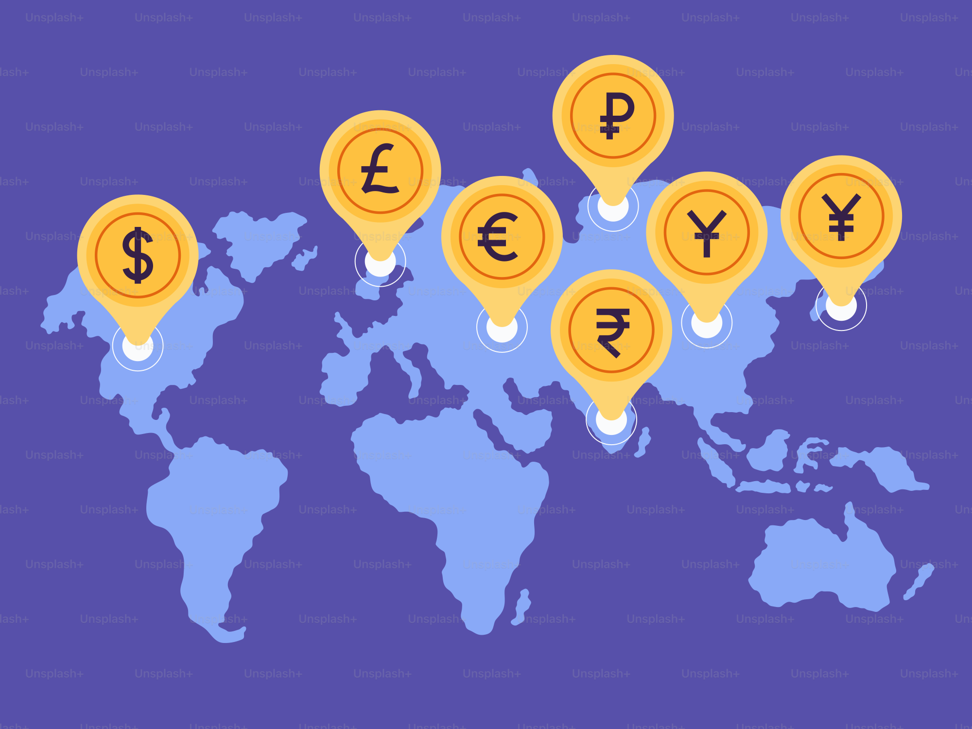A map of the world with a bunch of coins on it vector – Currencies ...