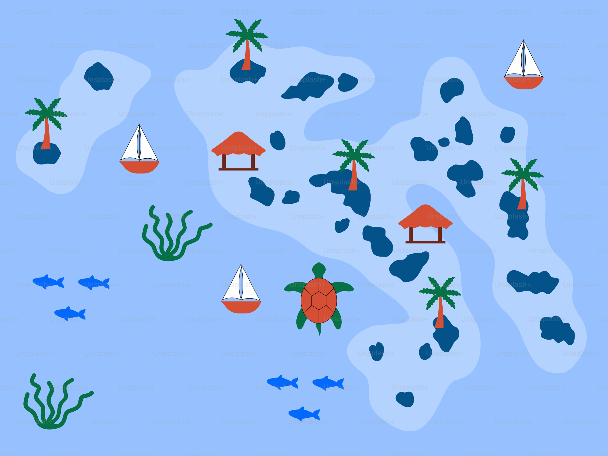 A map of a tropical island with palm trees vector – Country map Image ...