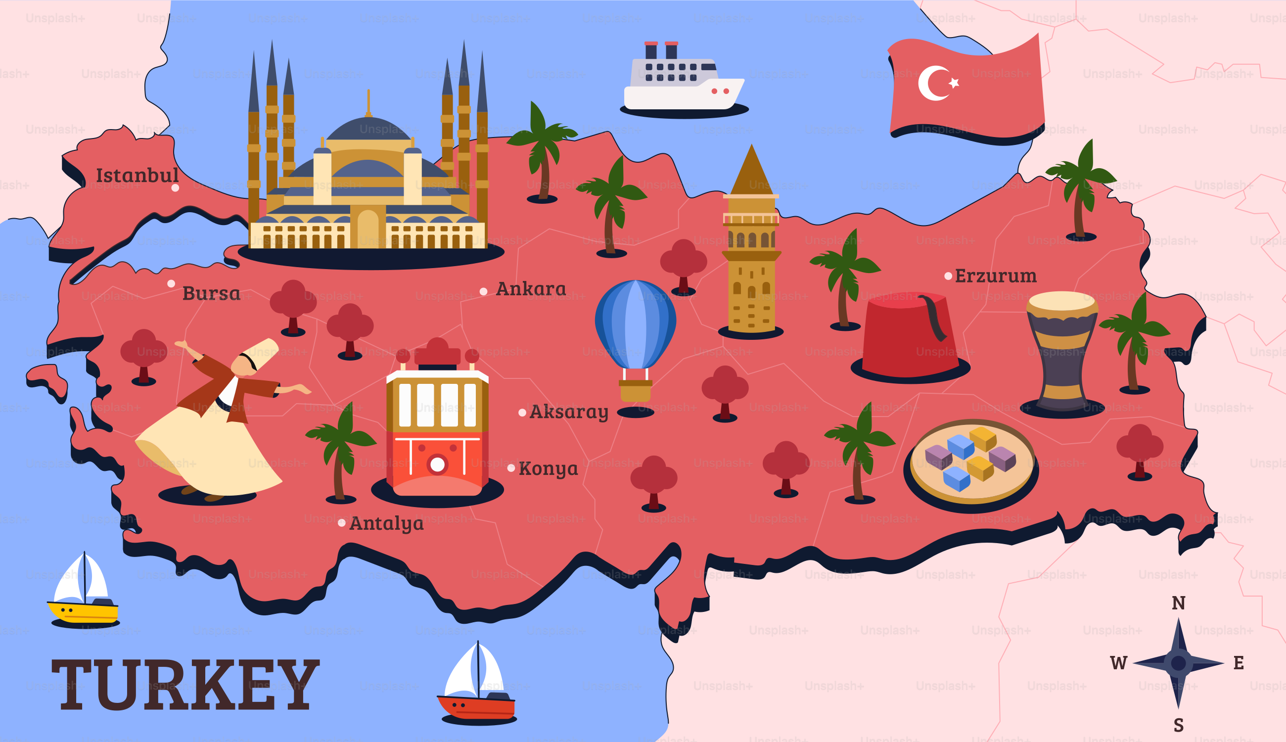 A map of turkey with all the major attractions vector – Map Image on ...