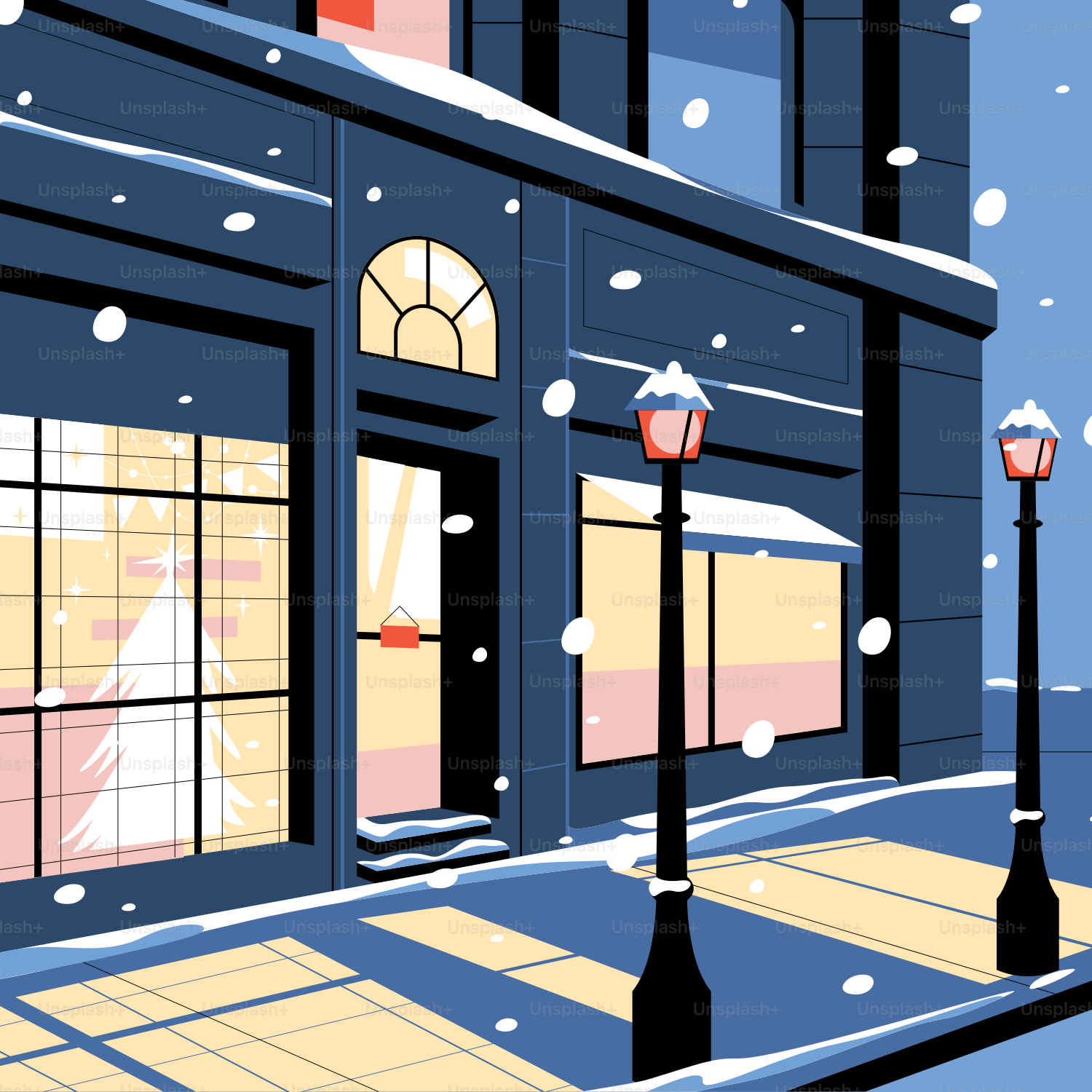 A snowy street scene with a store front vector – Season Image on Unsplash