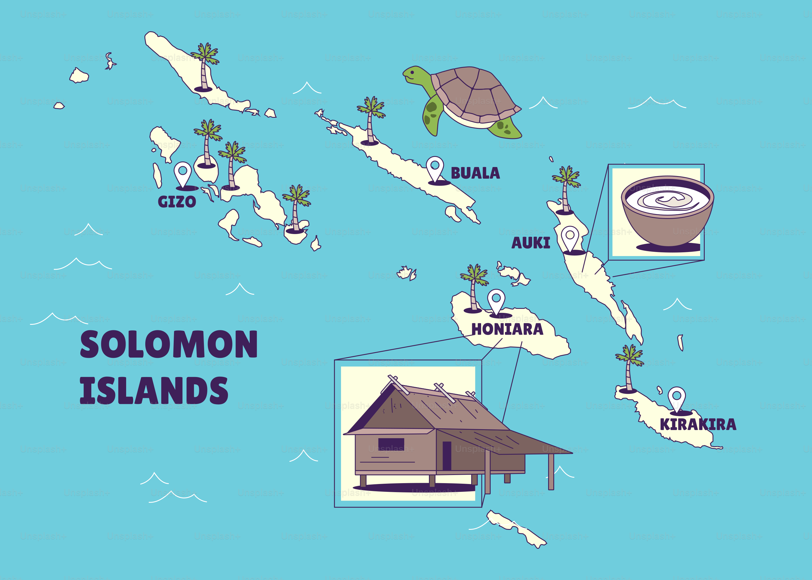 Vektor Peta Kepulauan Solomon yang menunjukkan lokasi – Gambar ...