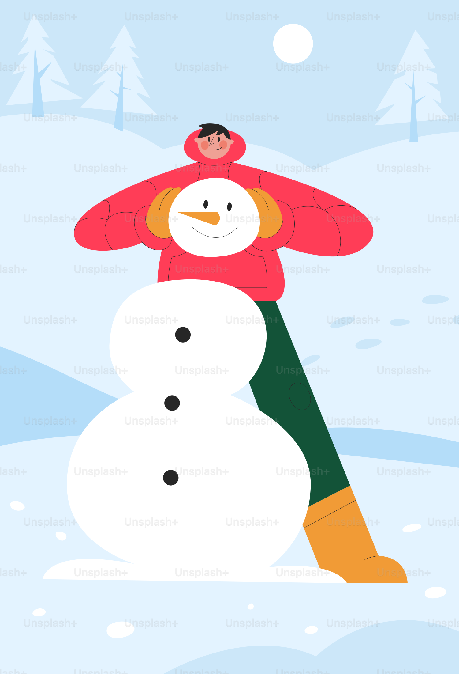 A person standing next to a snowman in the snow vector – Snowman Image ...
