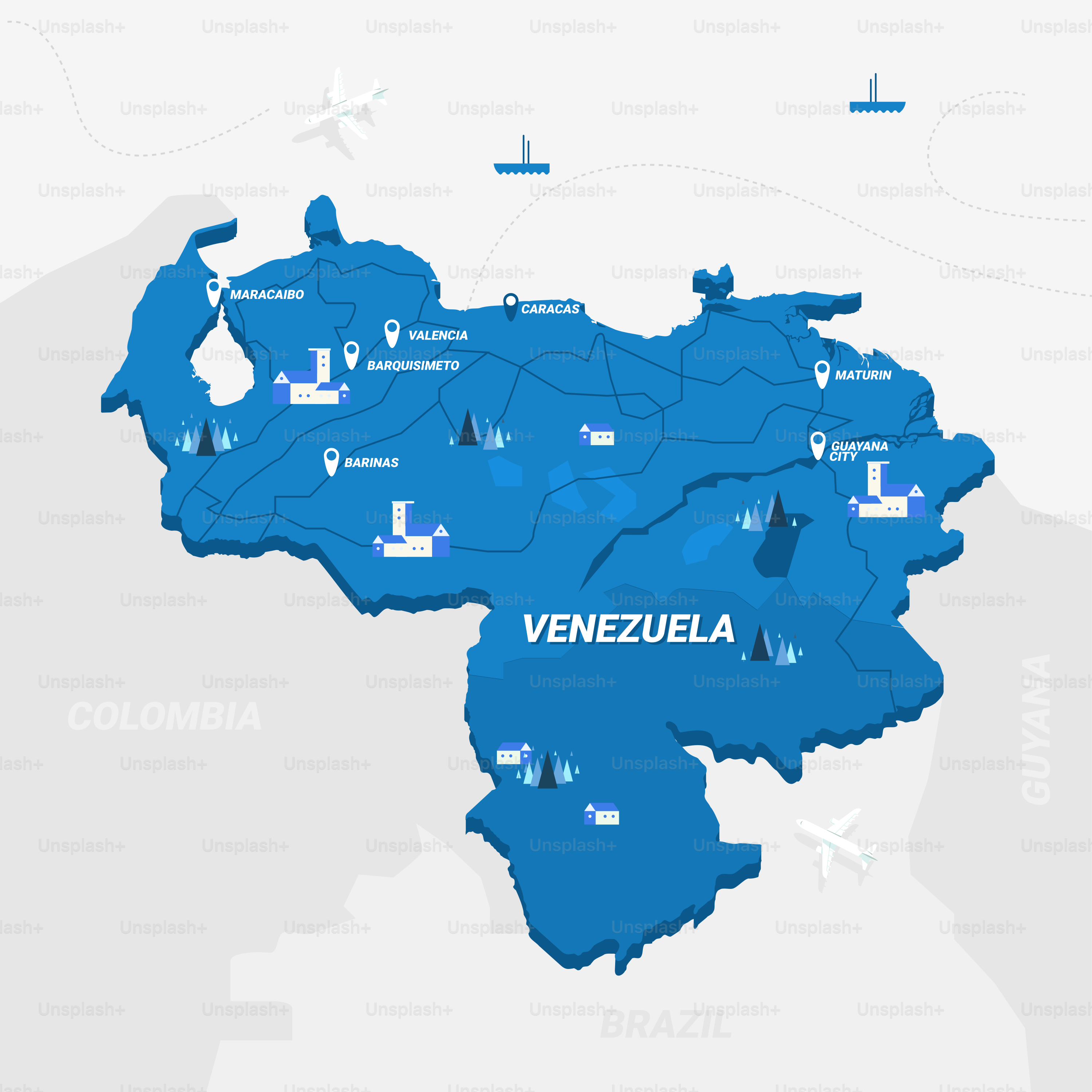 Um mapa da Venezuela com todas as principais cidades vetor – Imagem ...