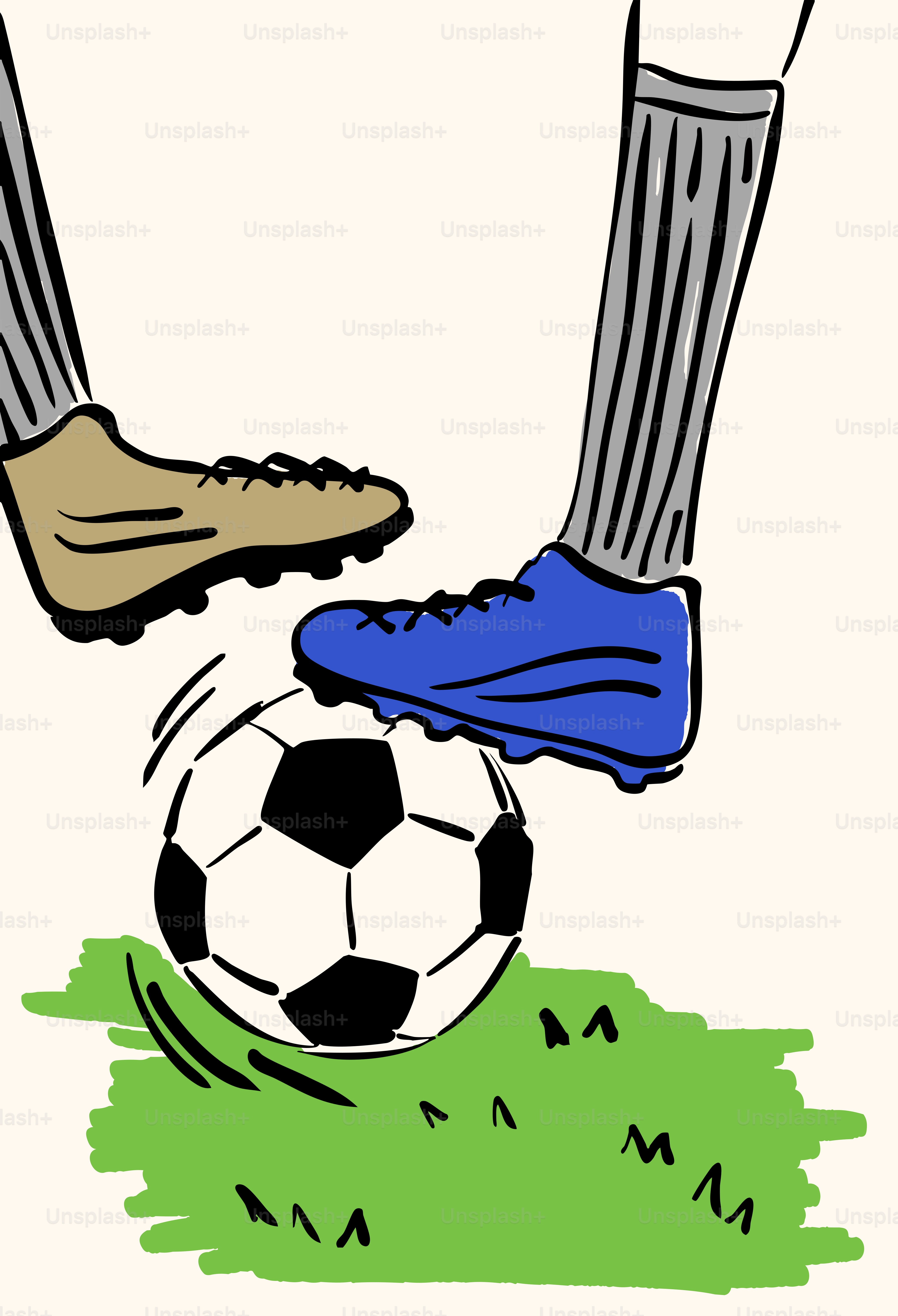 Un dibujo de una persona pateando una pelota de fútbol vector – Imagen ...