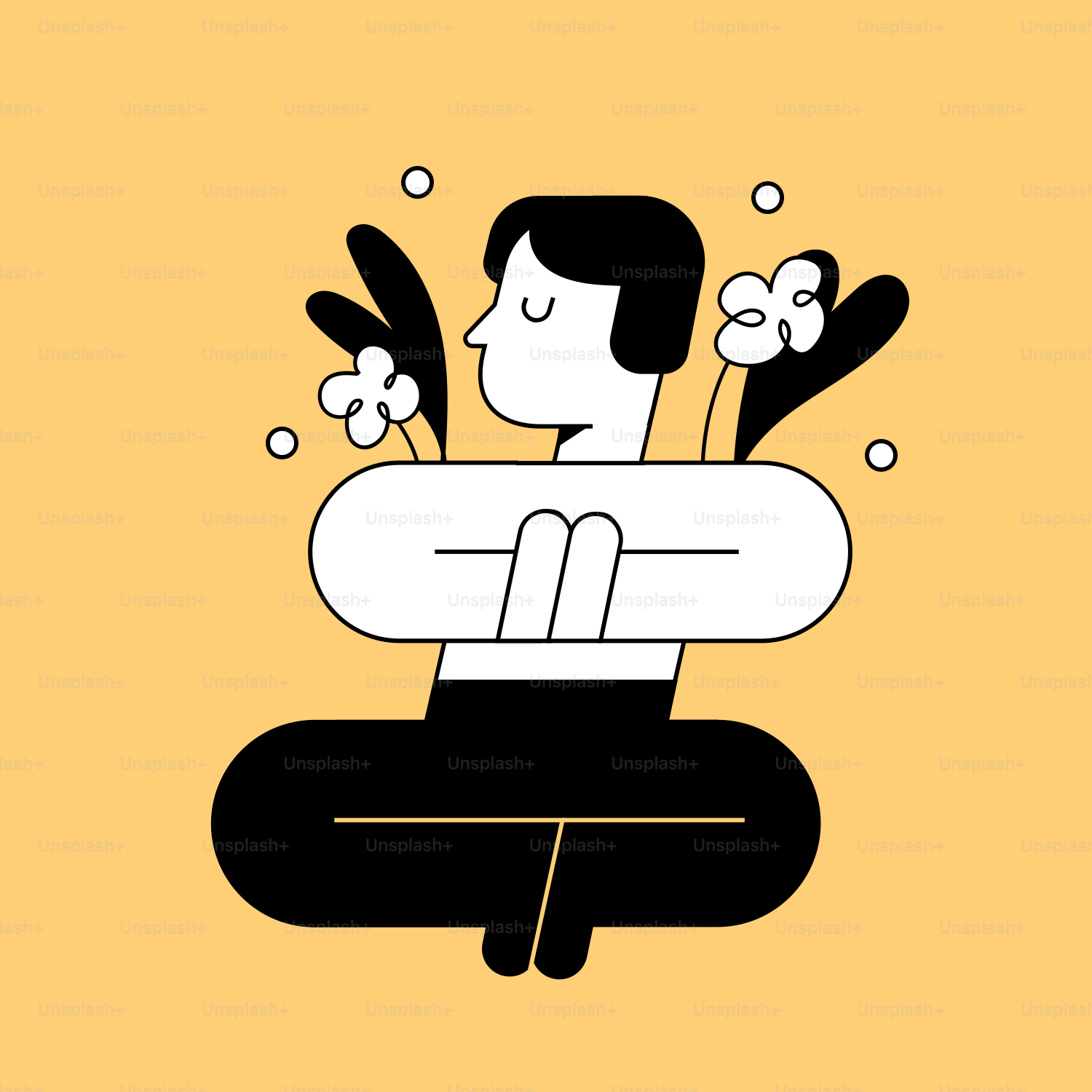 Un hombre sentado en una silla con flores en su regazo vector – Imagen ...