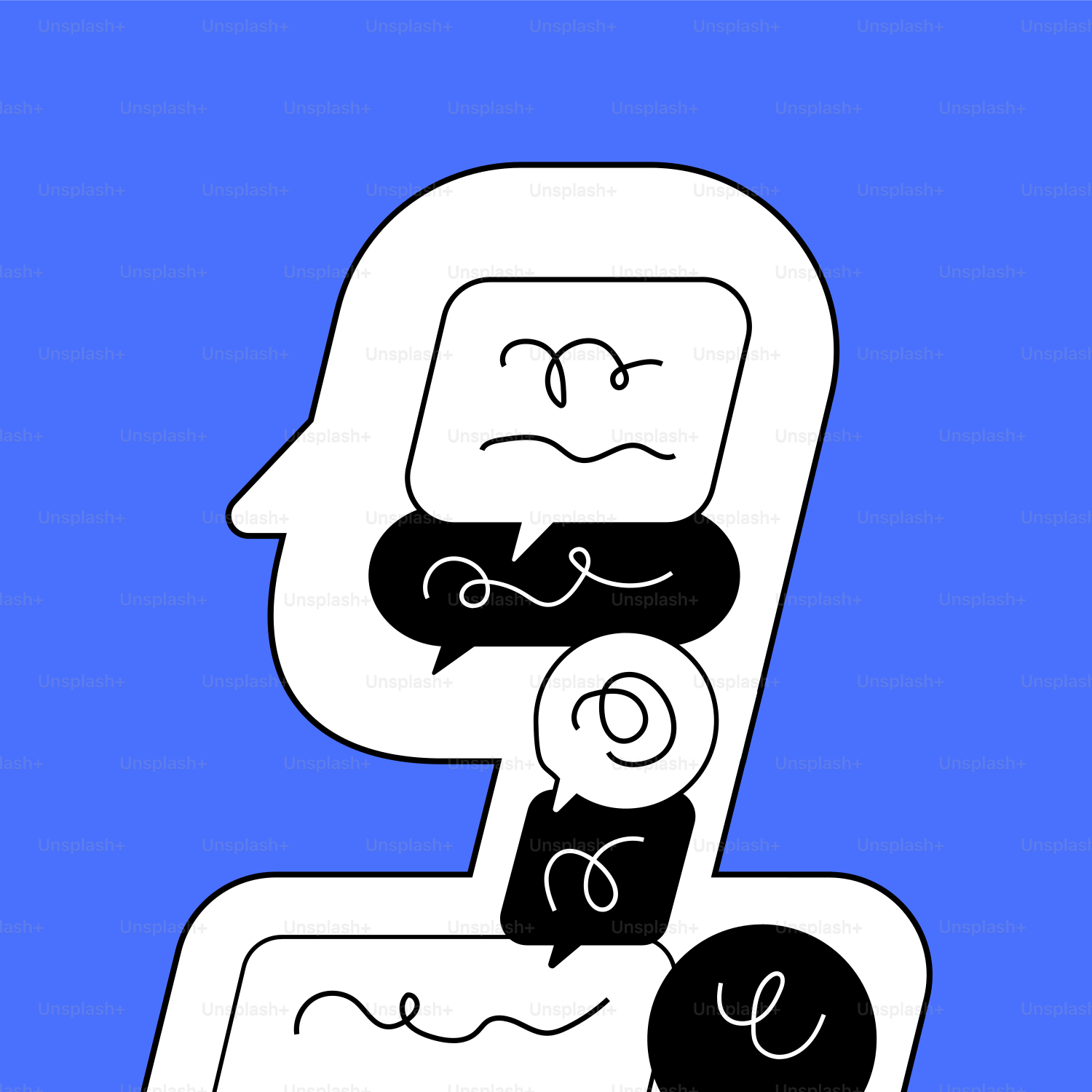 Una imagen en blanco y negro de una persona con un globo de diálogo vector – Imagen de Cuidados ...