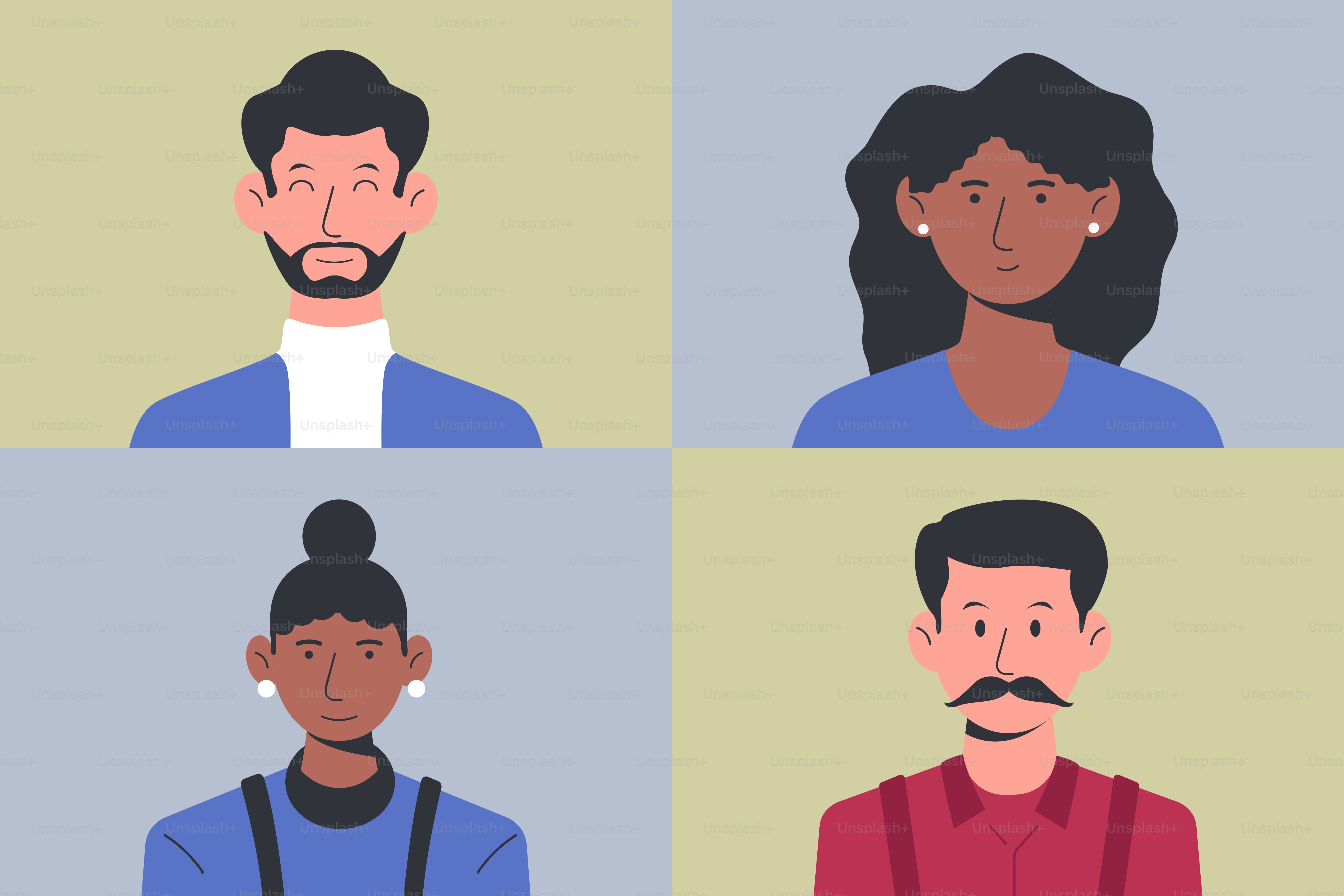 Four different avatars of a man and a woman vector – Illustration Image ...