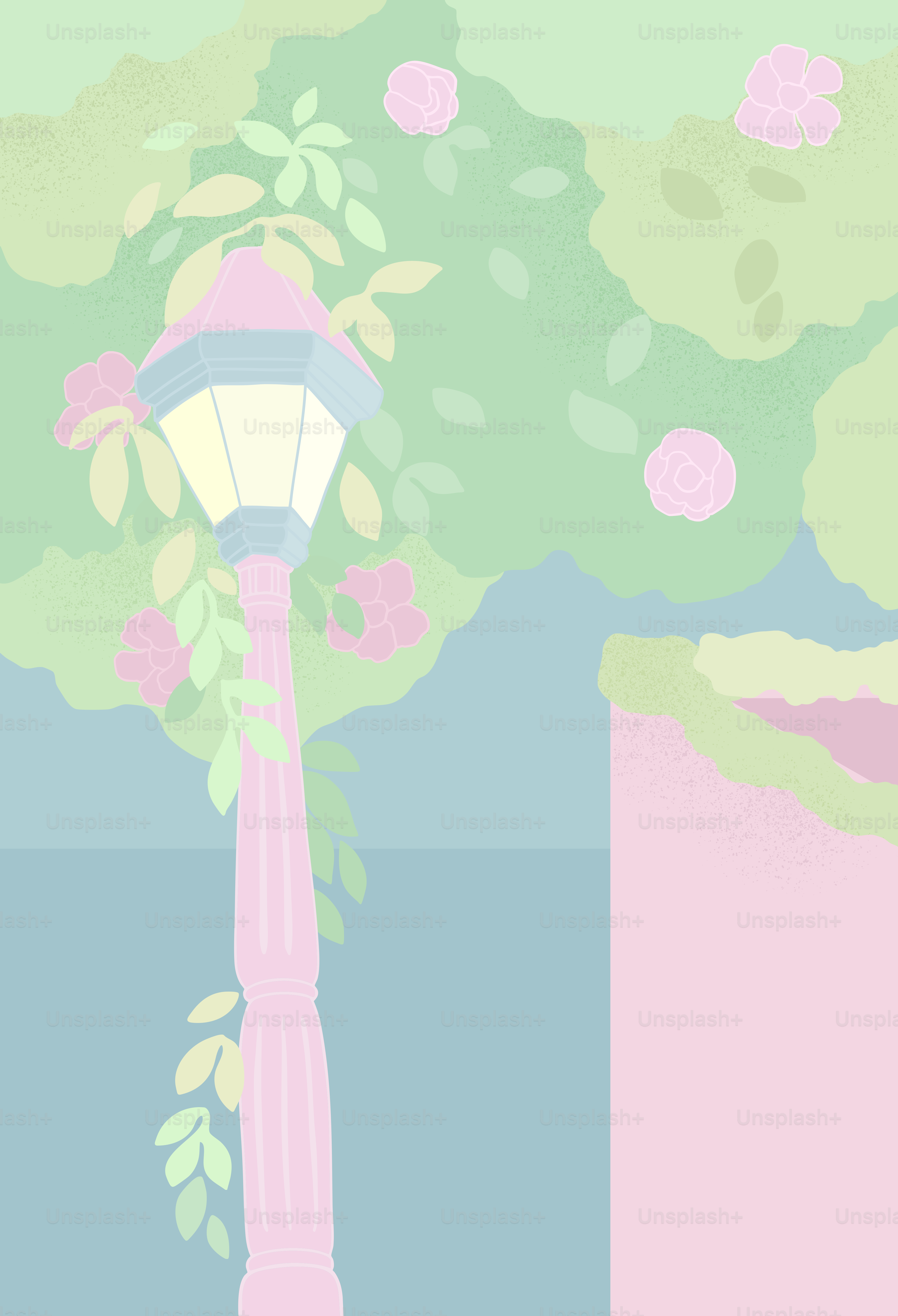 A pink lamp post with a tree in the background vector – Serene Image on ...