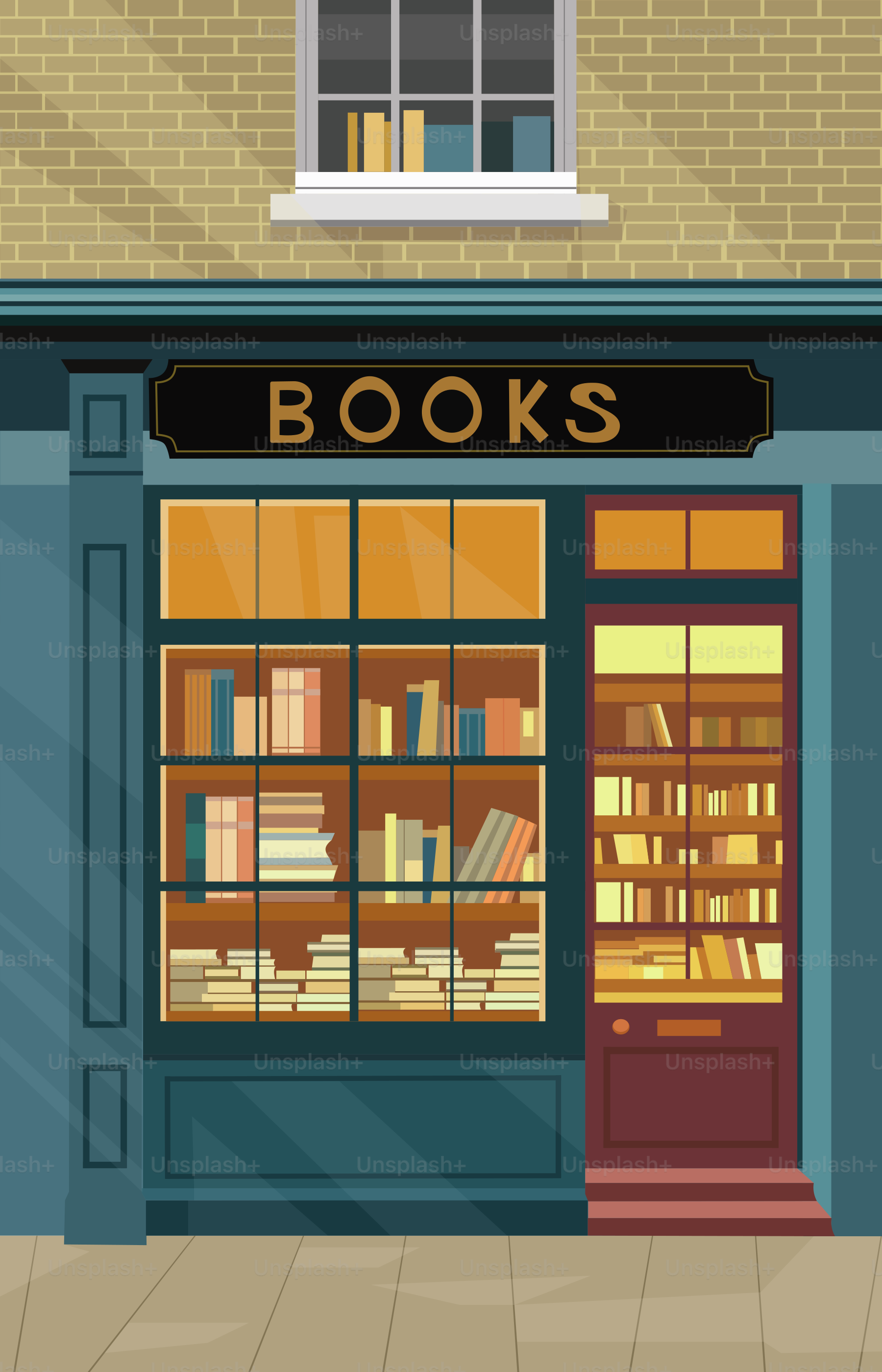 A store front with books on the shelves vector – Book shop Image on ...