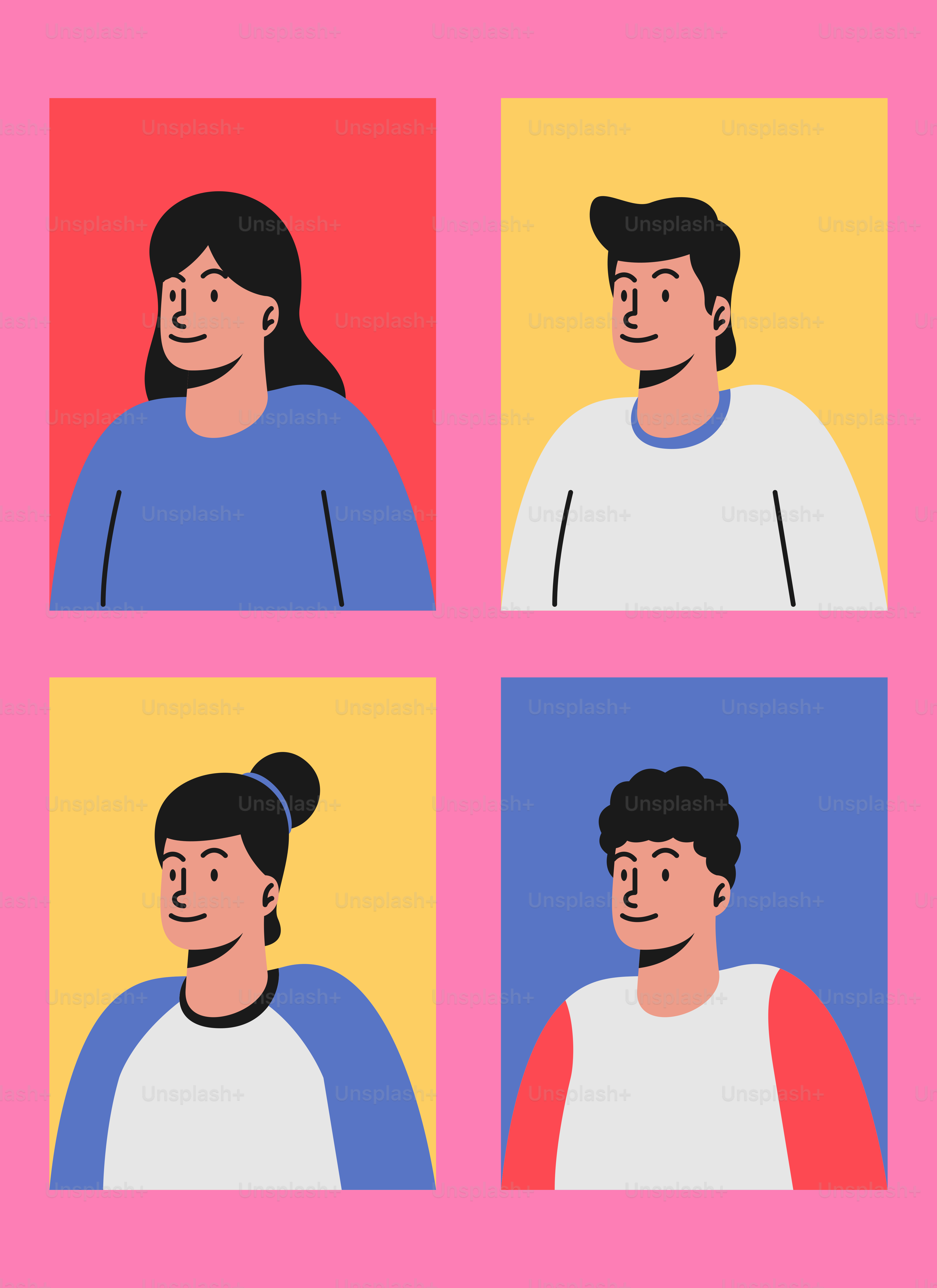 Four different faces of a man and a woman vector – Illustration Image ...