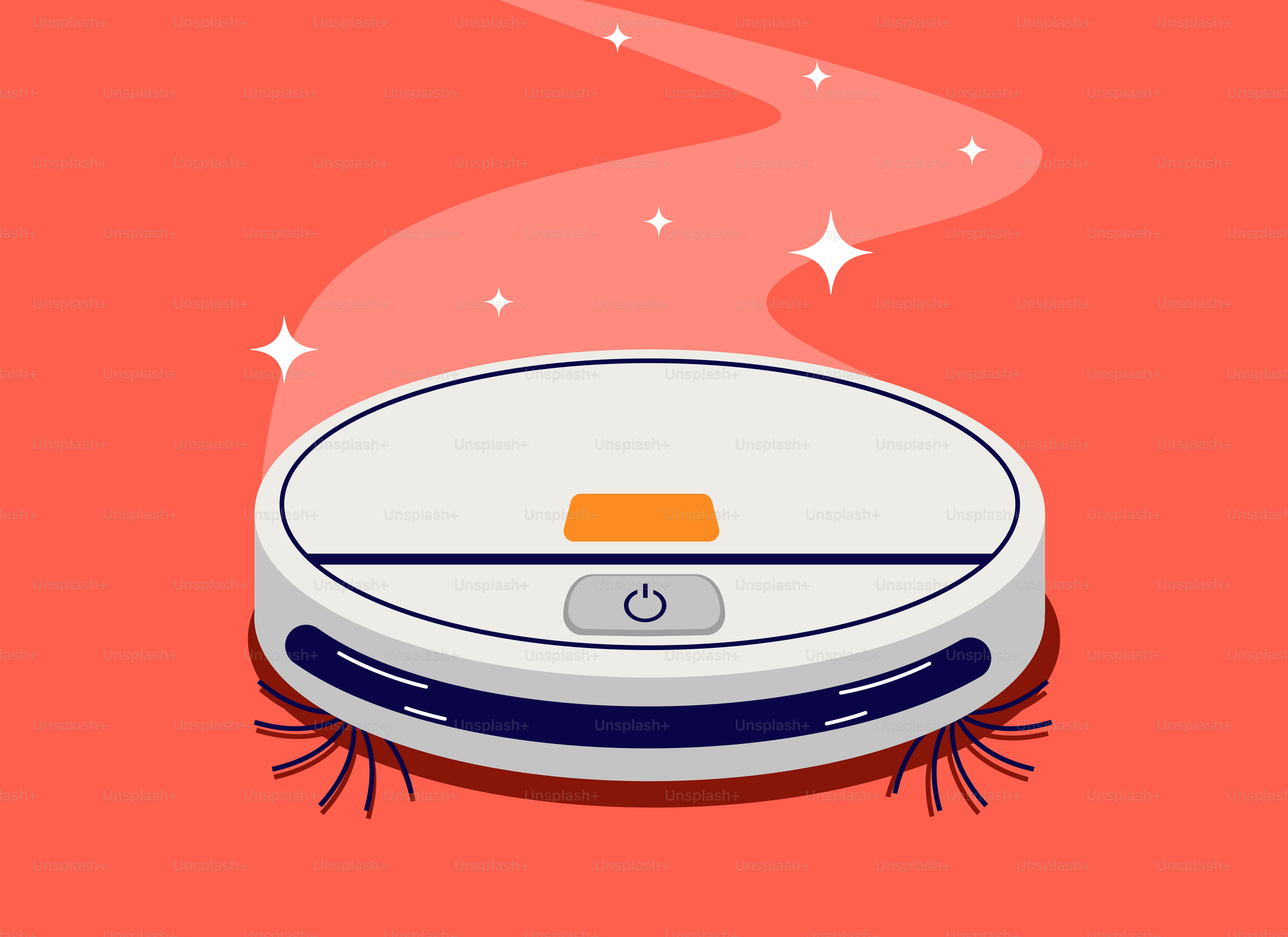 Vektor Penyedot debu robot putih dengan latar belakang merah muda ...